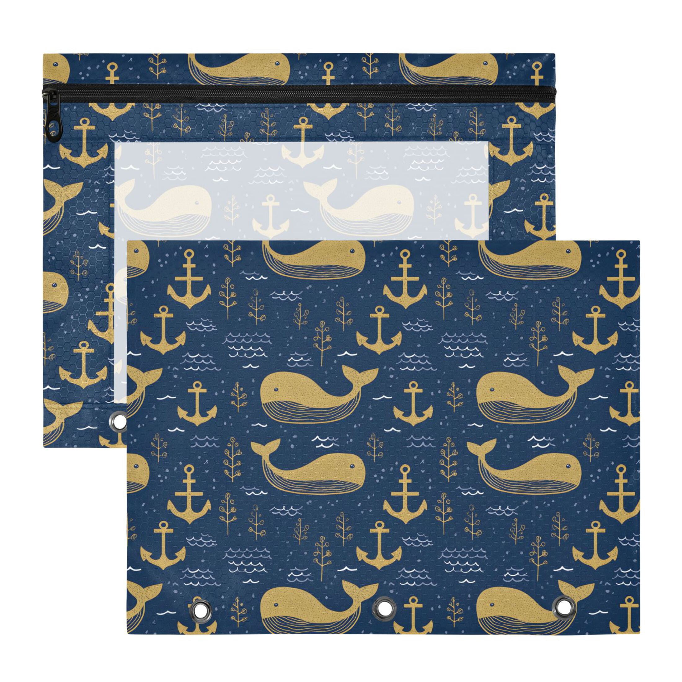 ALAZA Anchor Whales Pattern Pencil Pouch 3 Ring Binder with Clear ...