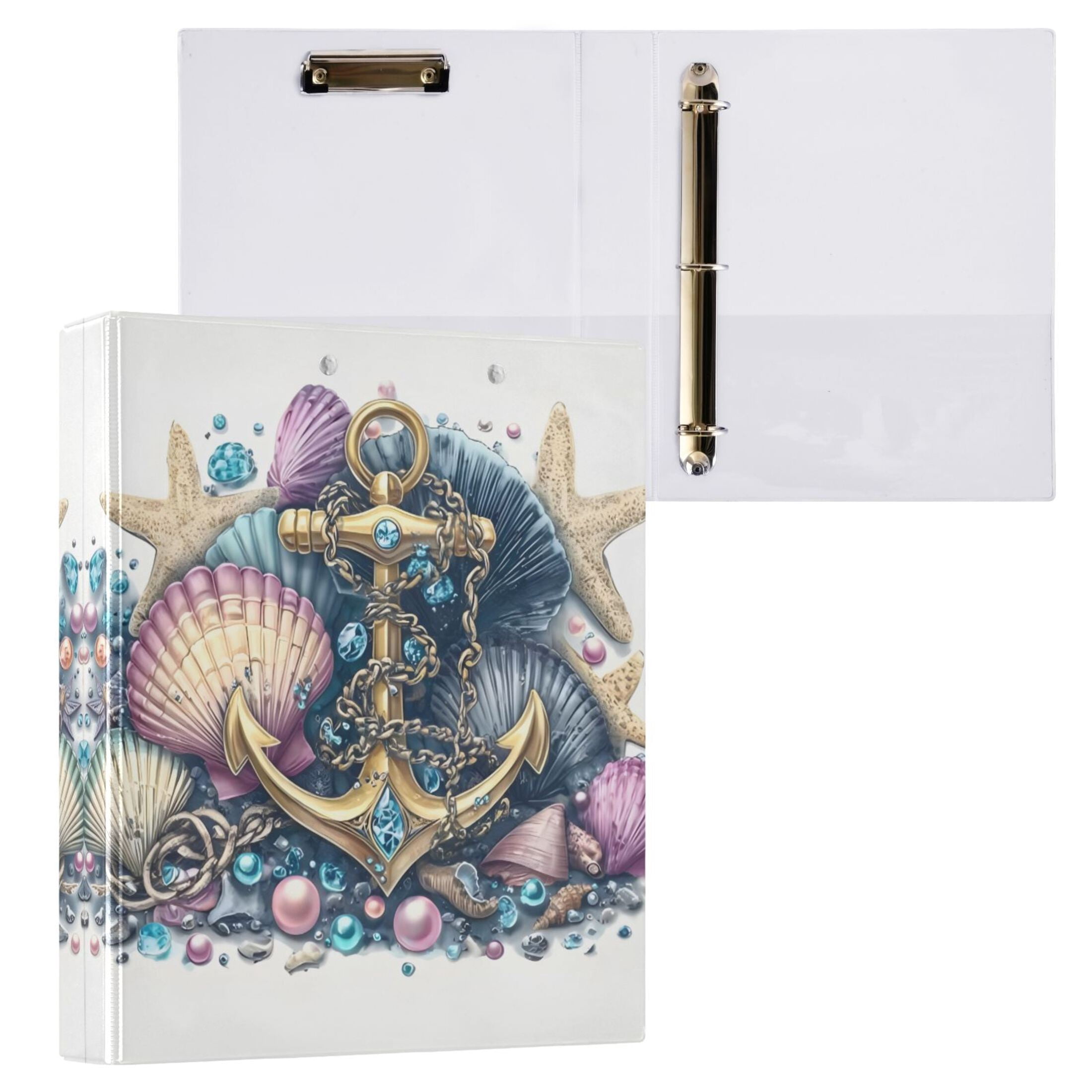 ALAZA Anchors Seashells Starfish Hardcover 3 Ring Binder 1.5" D-Rings ...