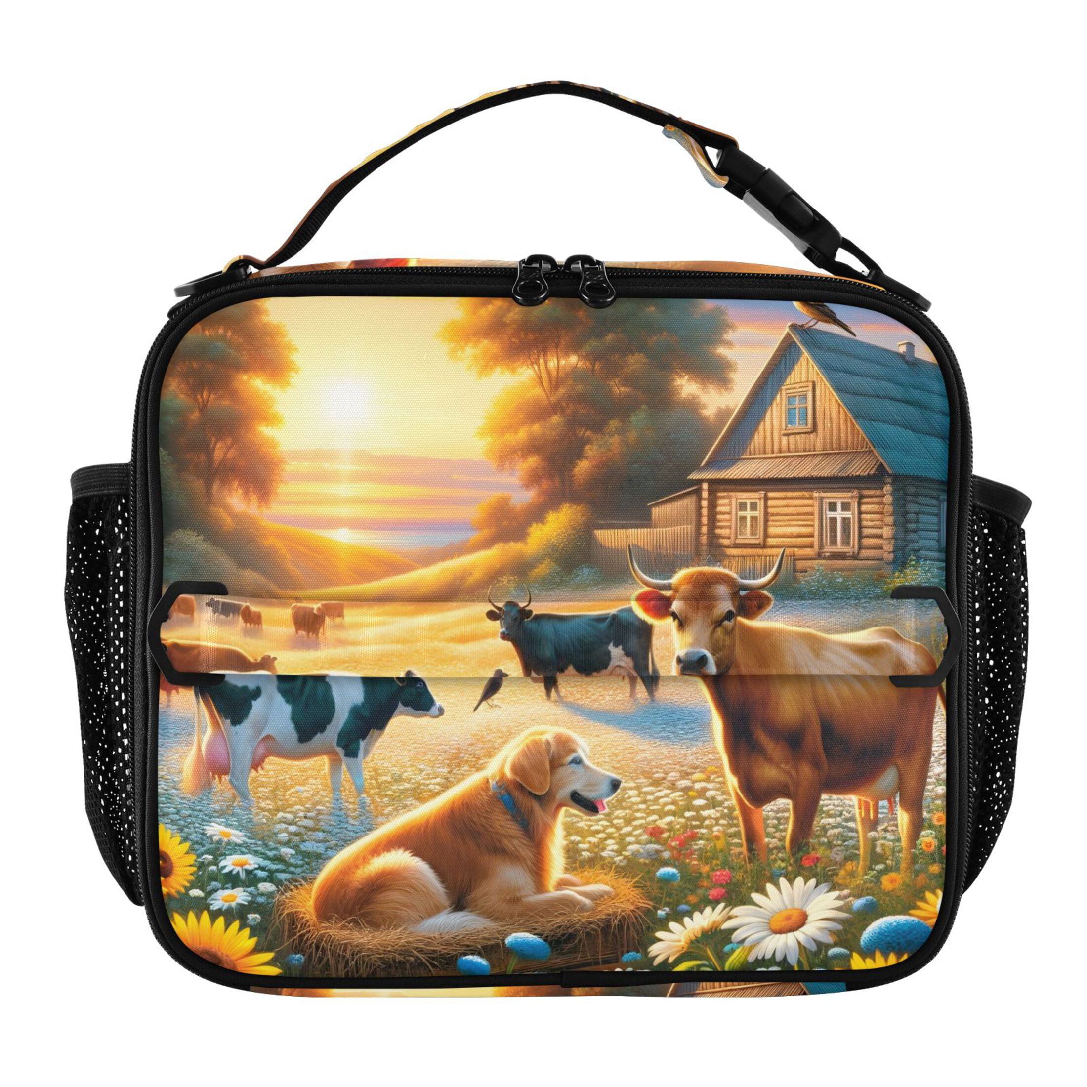 ALAZA Animals on Wild Field with Sunset Lunch Box Insulated Lunch Bag ...