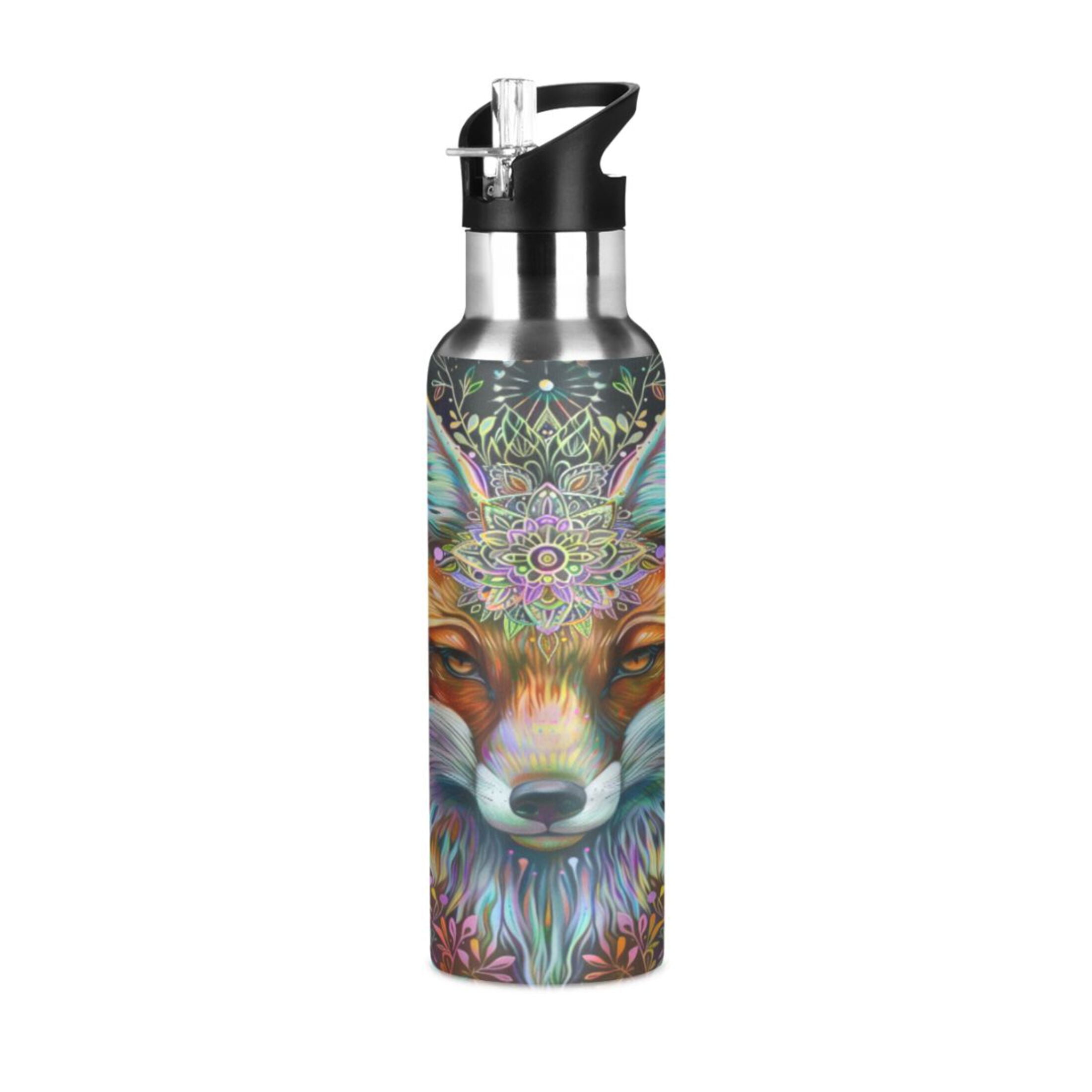 ALAZA Art Fox Face Bohemian Water Bottle Insulated Flask Stainless ...