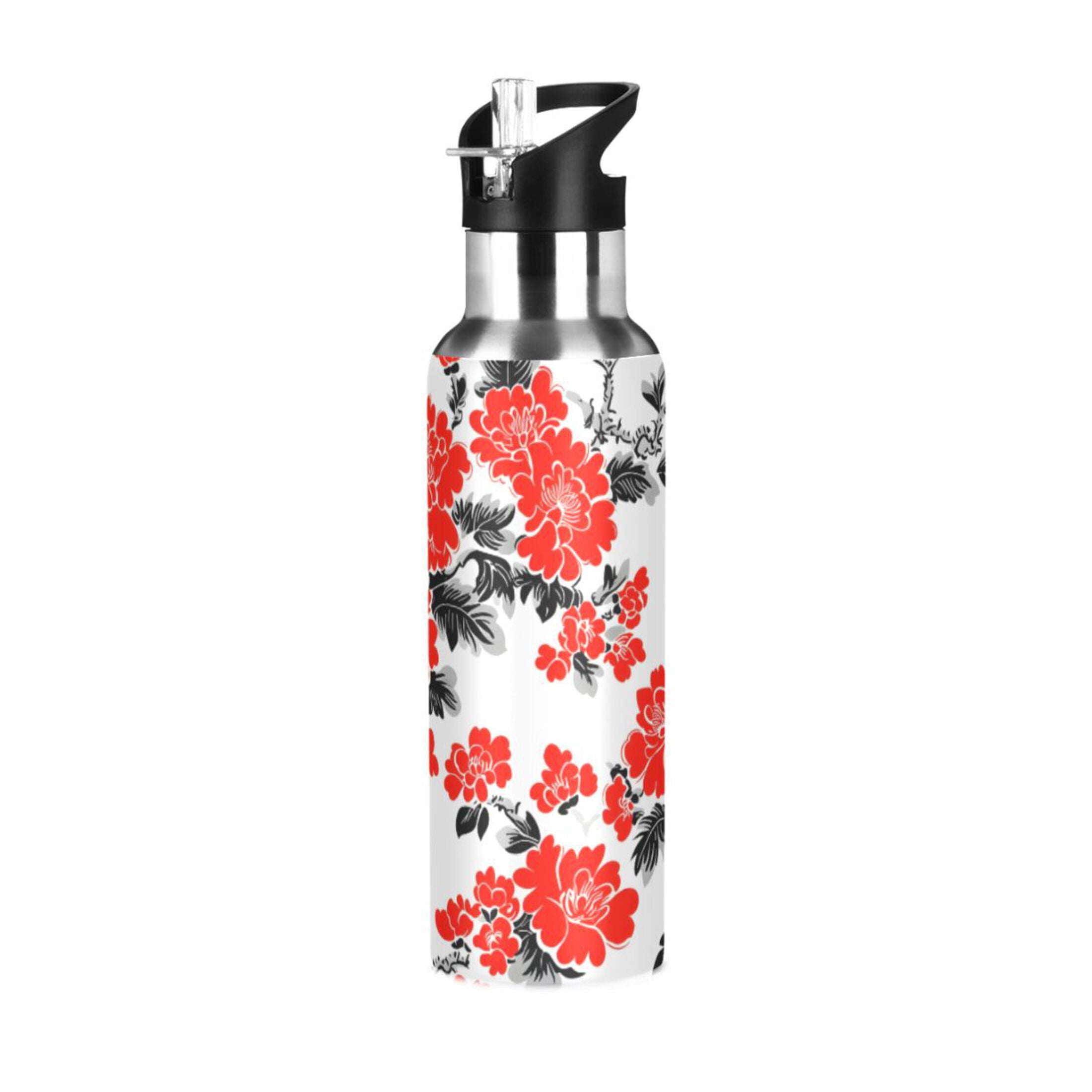 ALAZA Art Rose Flower Water Bottle Insulated Flask Stainless Steel ...