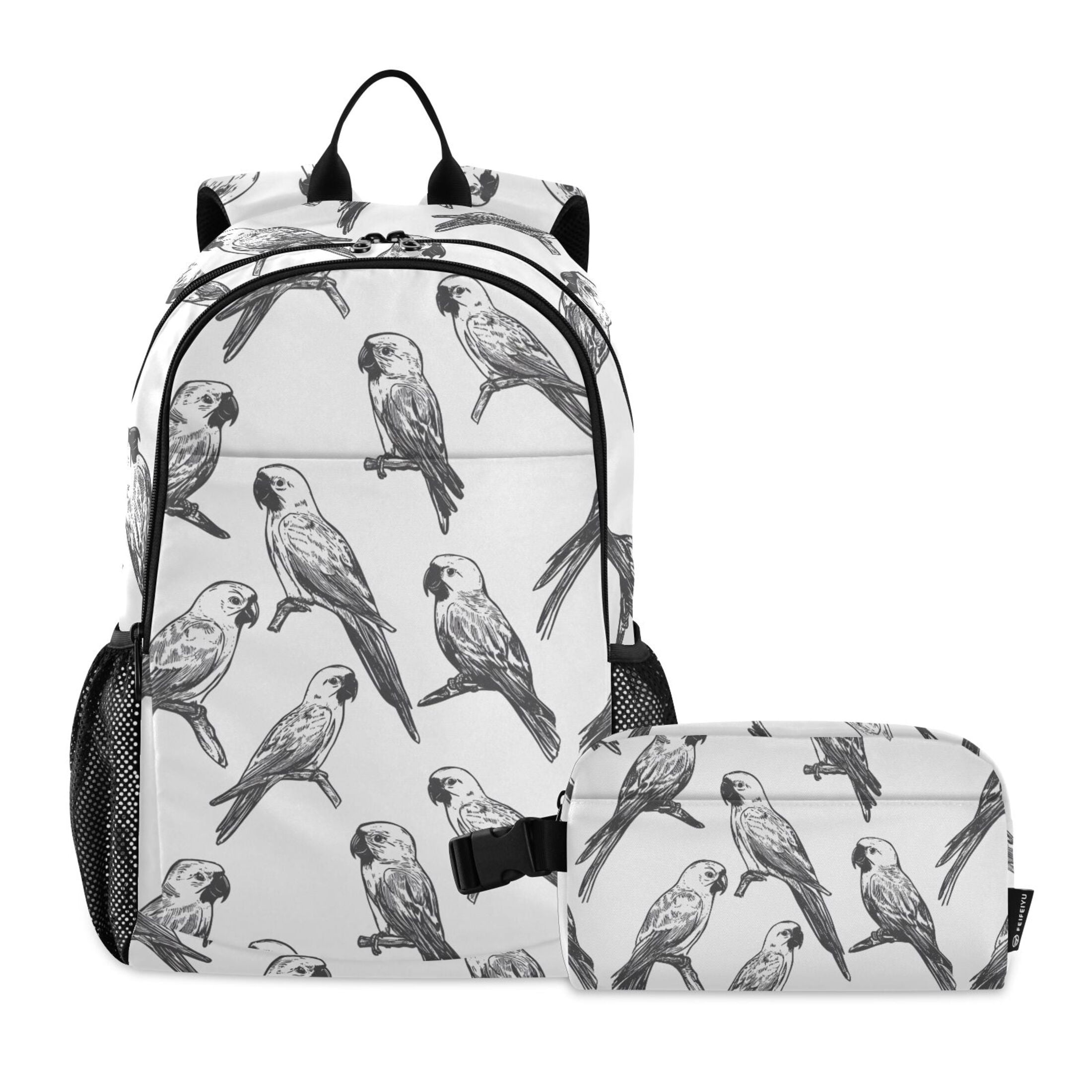 ALAZA Artistic Parrots School Backpack Lunch Box Set Student Bookbag ...
