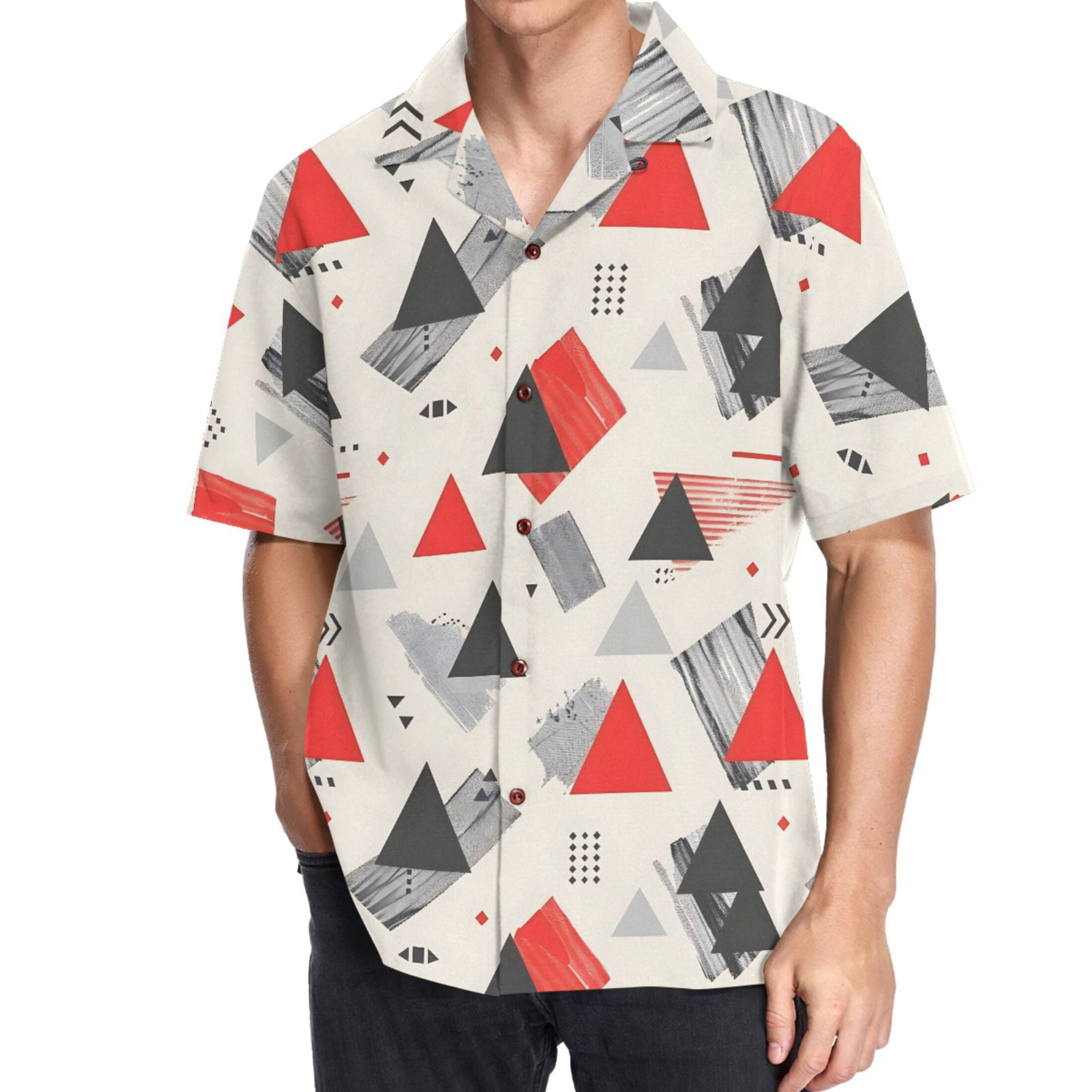 ALAZA Artistic Triangle Geometry Men's Hawaiian Shirt Short Sleeve ...
