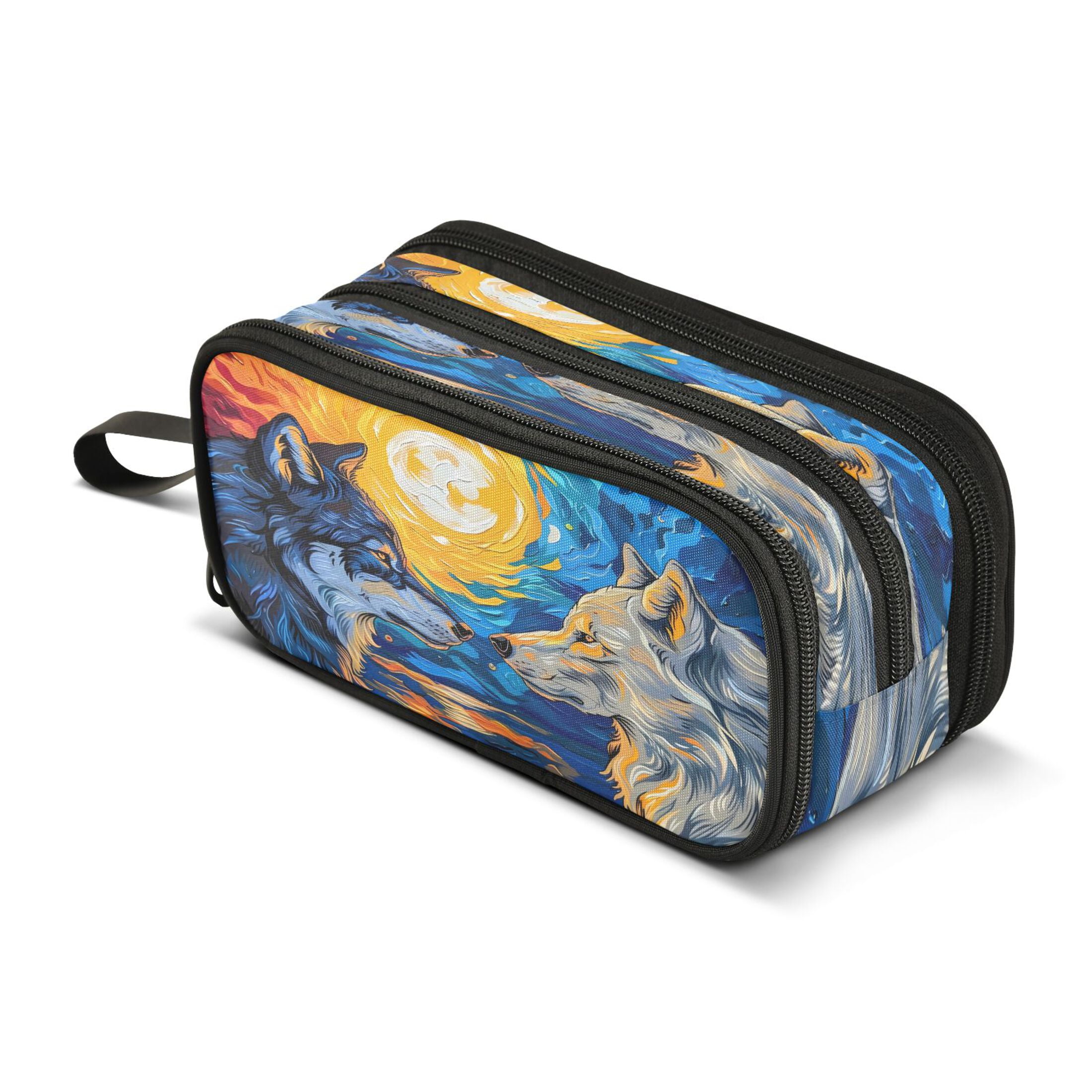 ALAZA Artistic Wolves with Starry Sky Pencil Case Bag 3 Compartment Pen ...