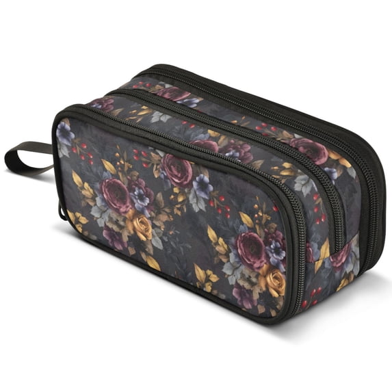 ALAZA Autumn Fall Roses Flowers Pencil Case Bag Large 3 Compartment Pen ...