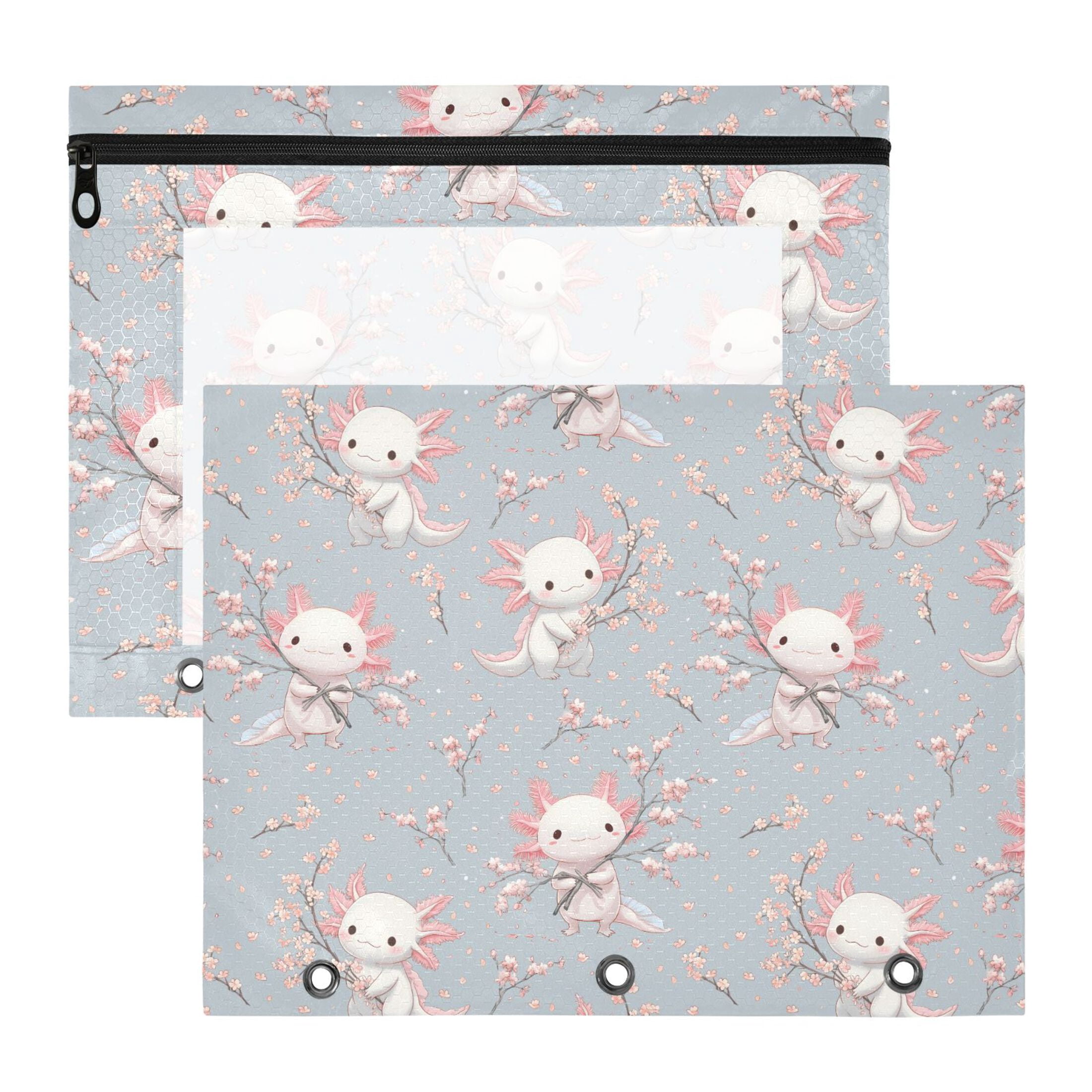ALAZA Axolotl Cherry Blossom Pattern Pencil Pouch 3 Ring Binder with ...