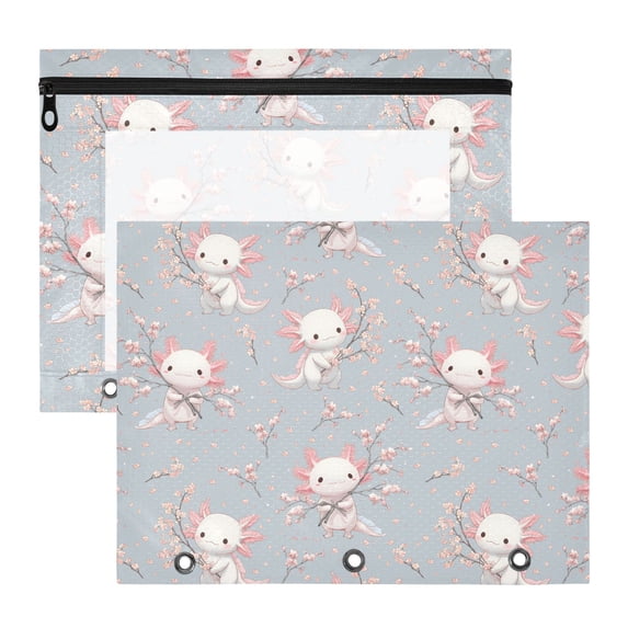 ALAZA Axolotl Cherry Blossom Pattern Pencil Pouch 3 Ring Binder with ...