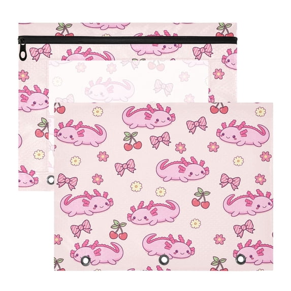 ALAZA Axolotl Cute Bows Pattern Pencil Pouch 3 Ring Binder with Clear ...