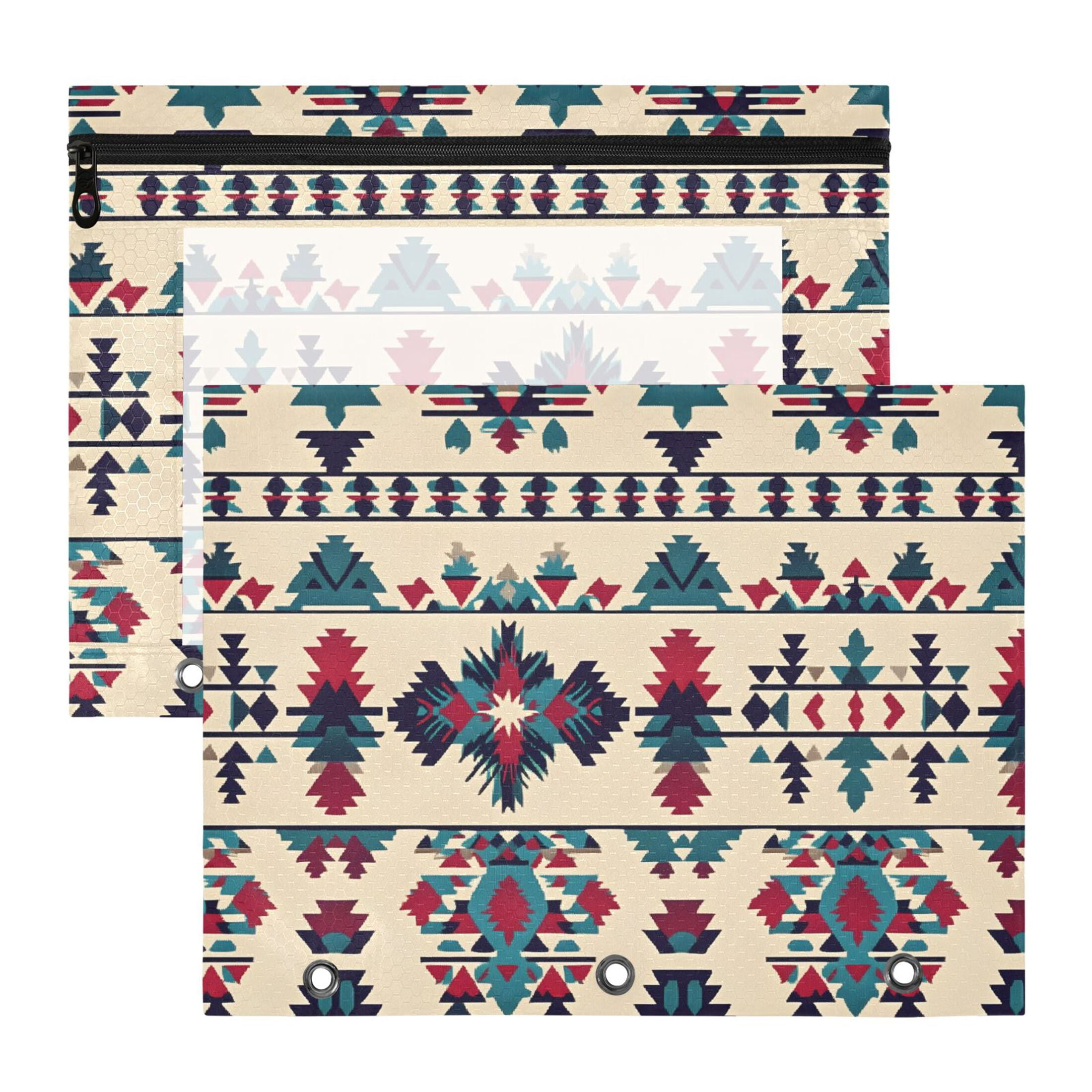 ALAZA Aztec Geometric Pattern Pencil Pouch 3 Ring Binder with Clear ...