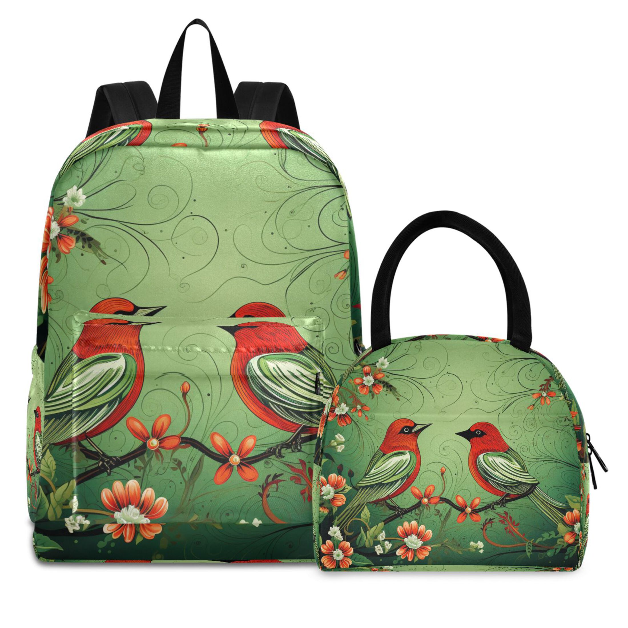 ALAZA Backpack Set Birds on Floral Branch Elementary School Bags ...