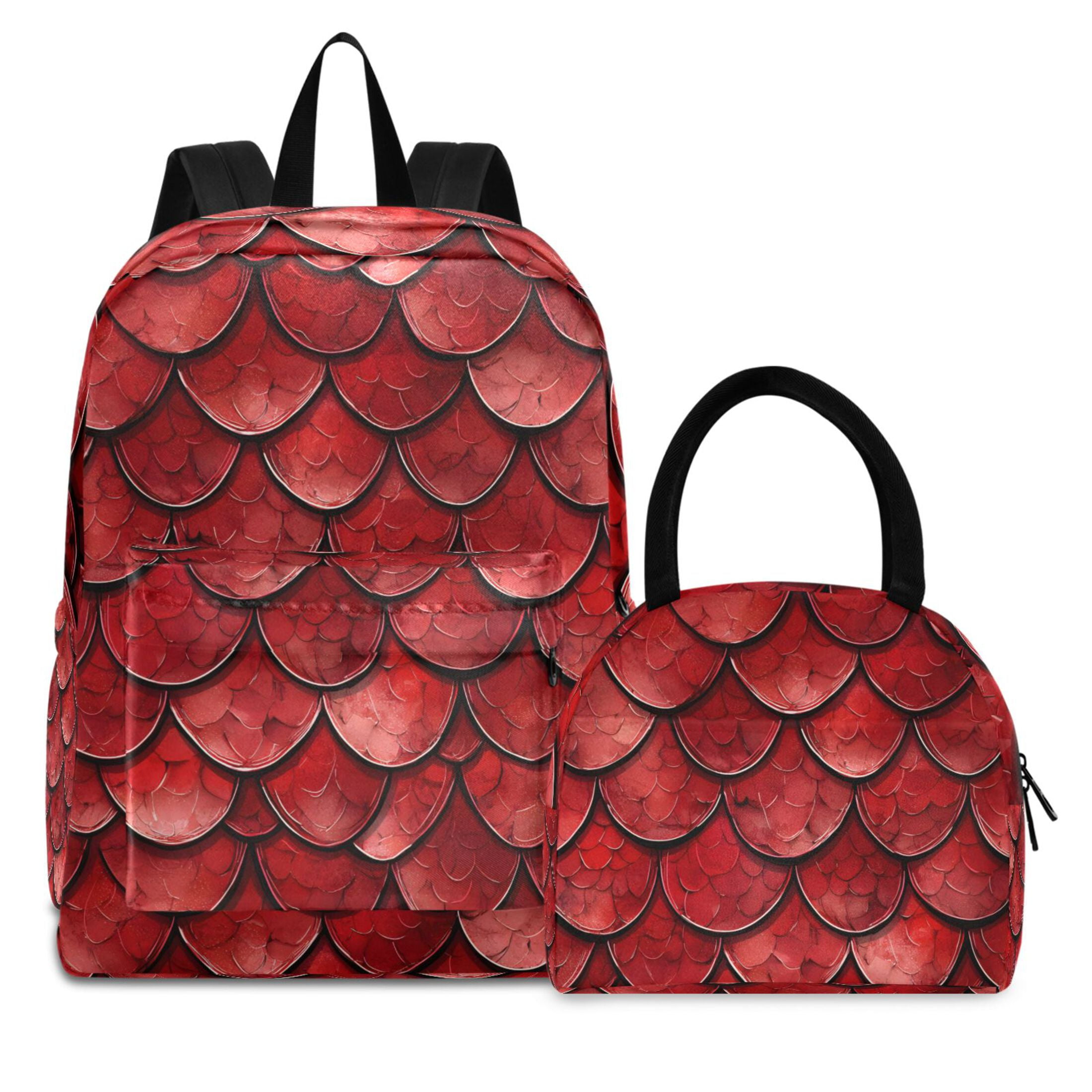 ALAZA Backpack Set Dragon Scales Red Elementary School Bags Student BookBag with Lunch Bag ...