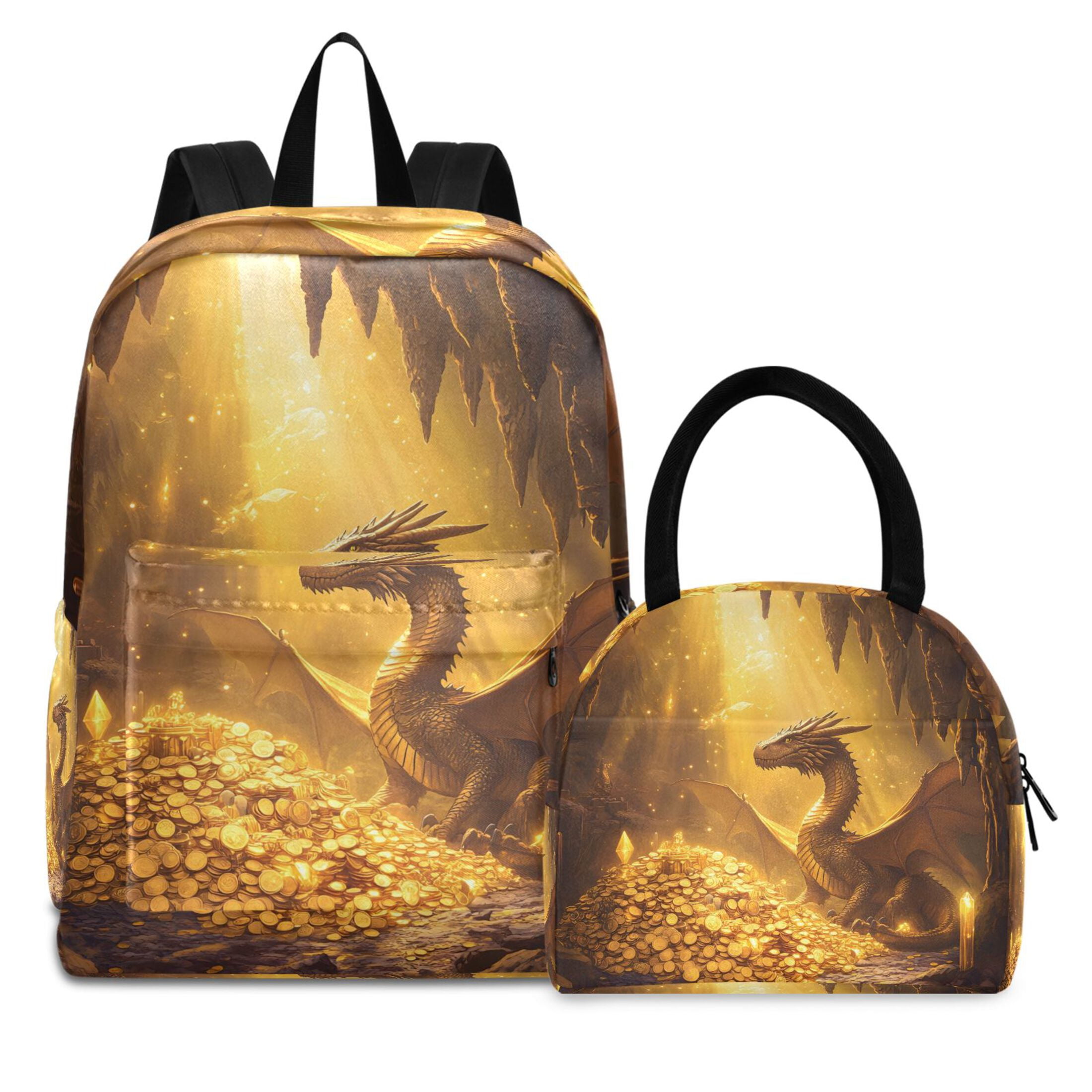 ALAZA Backpack Set Dragon in Golden Elementary School Bags Student ...