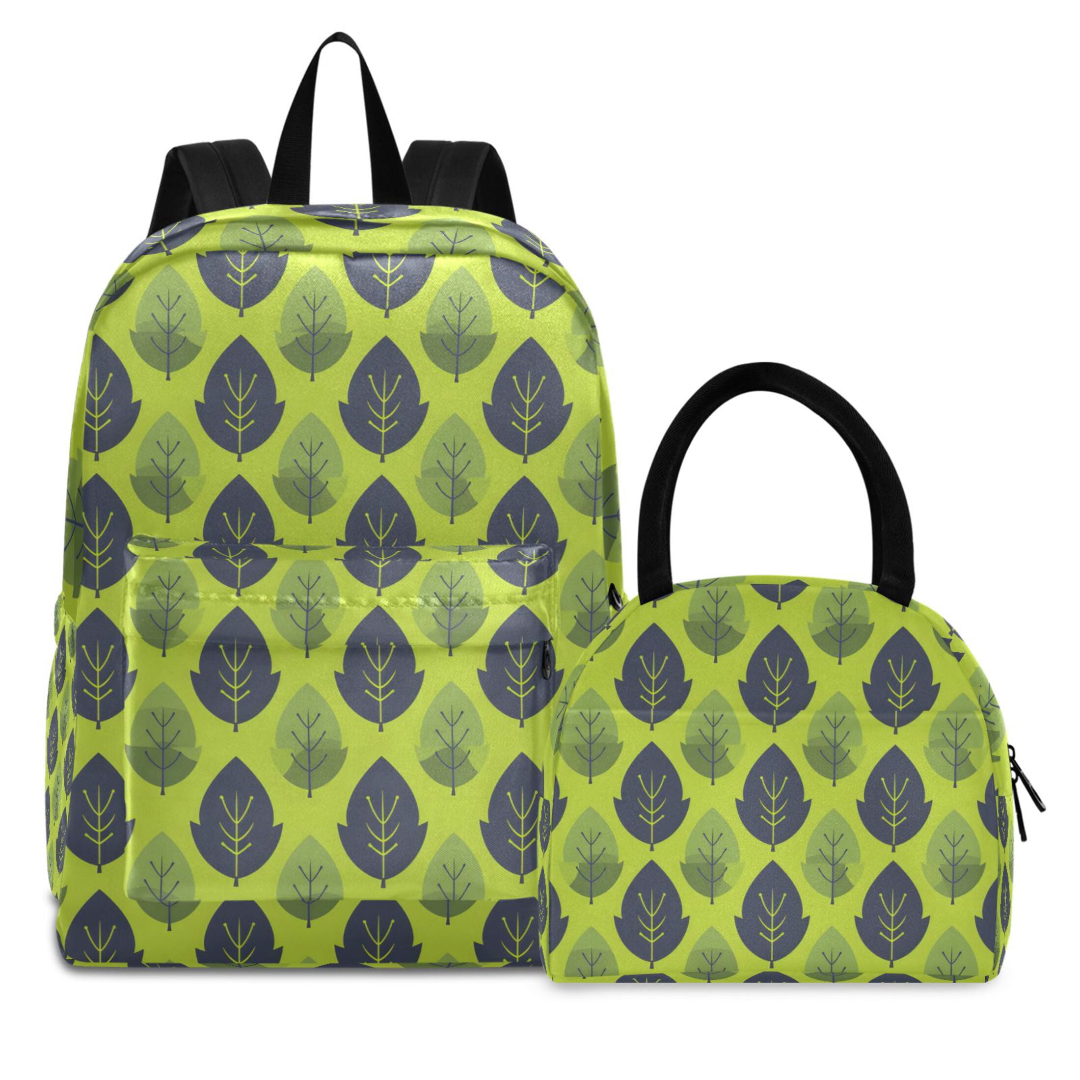 ALAZA Backpack Set Green Leaves Pattern Elementary School Bags Student ...