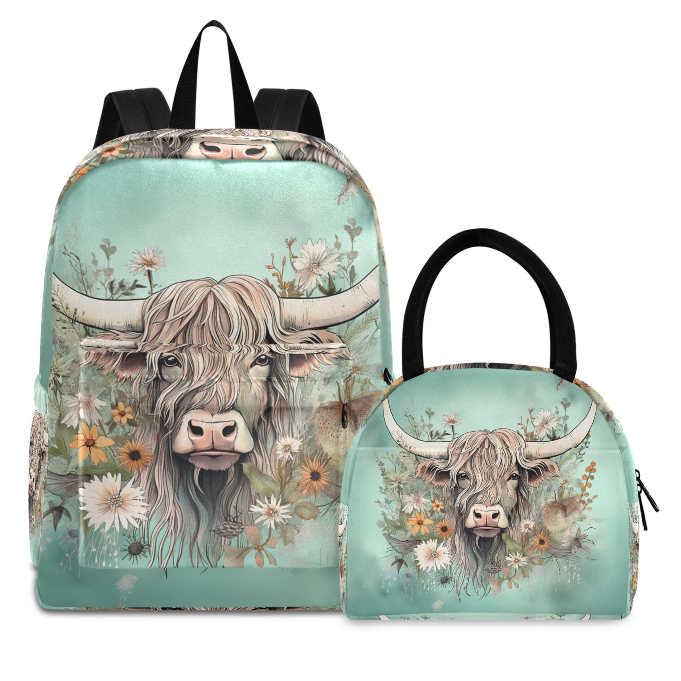 ALAZA Backpack Set Highland Cattle Floral Elementary School Bags ...