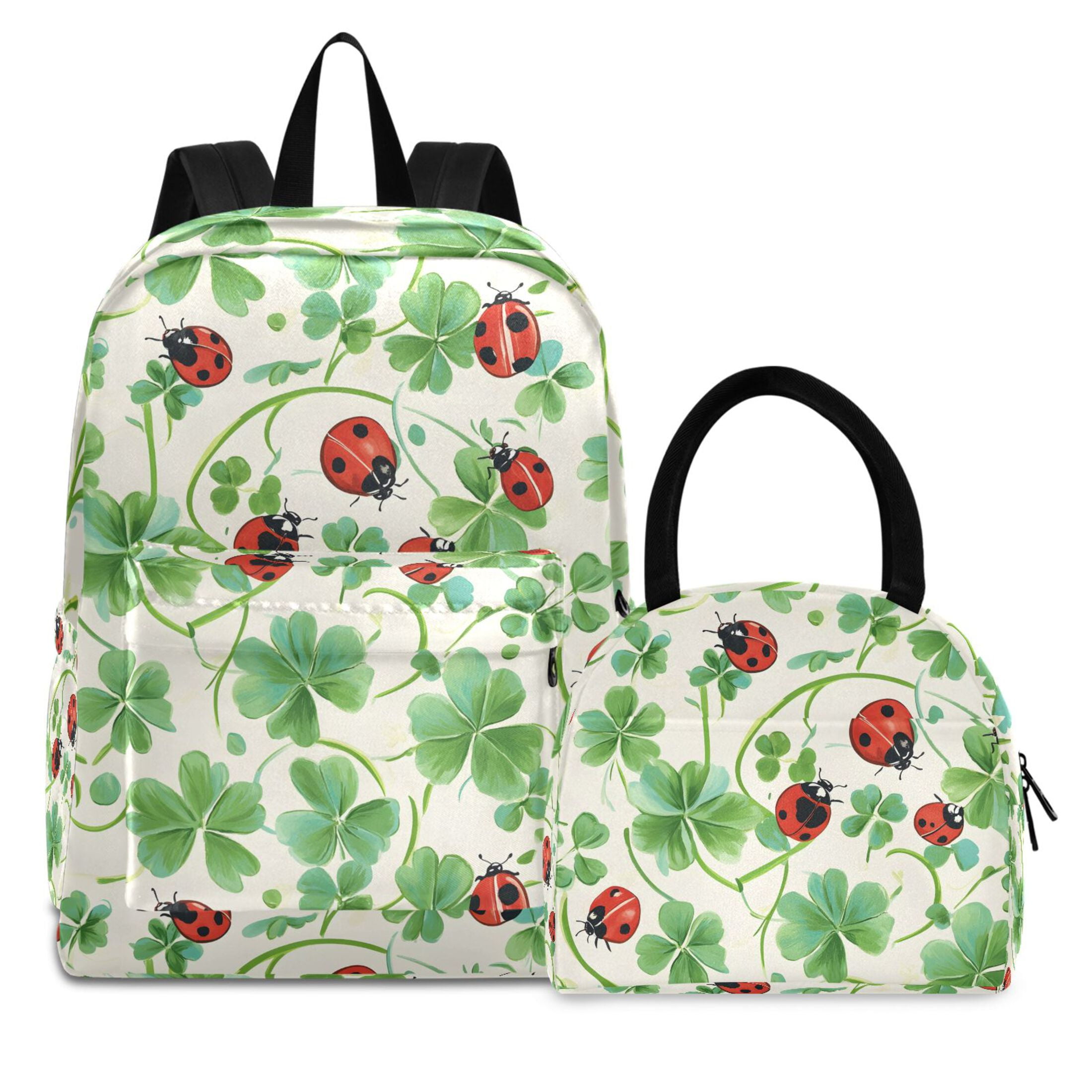 ALAZA Backpack Set Ladybugs Clover Flower Elementary School Bags Student BookBag with Lunch Bag ...