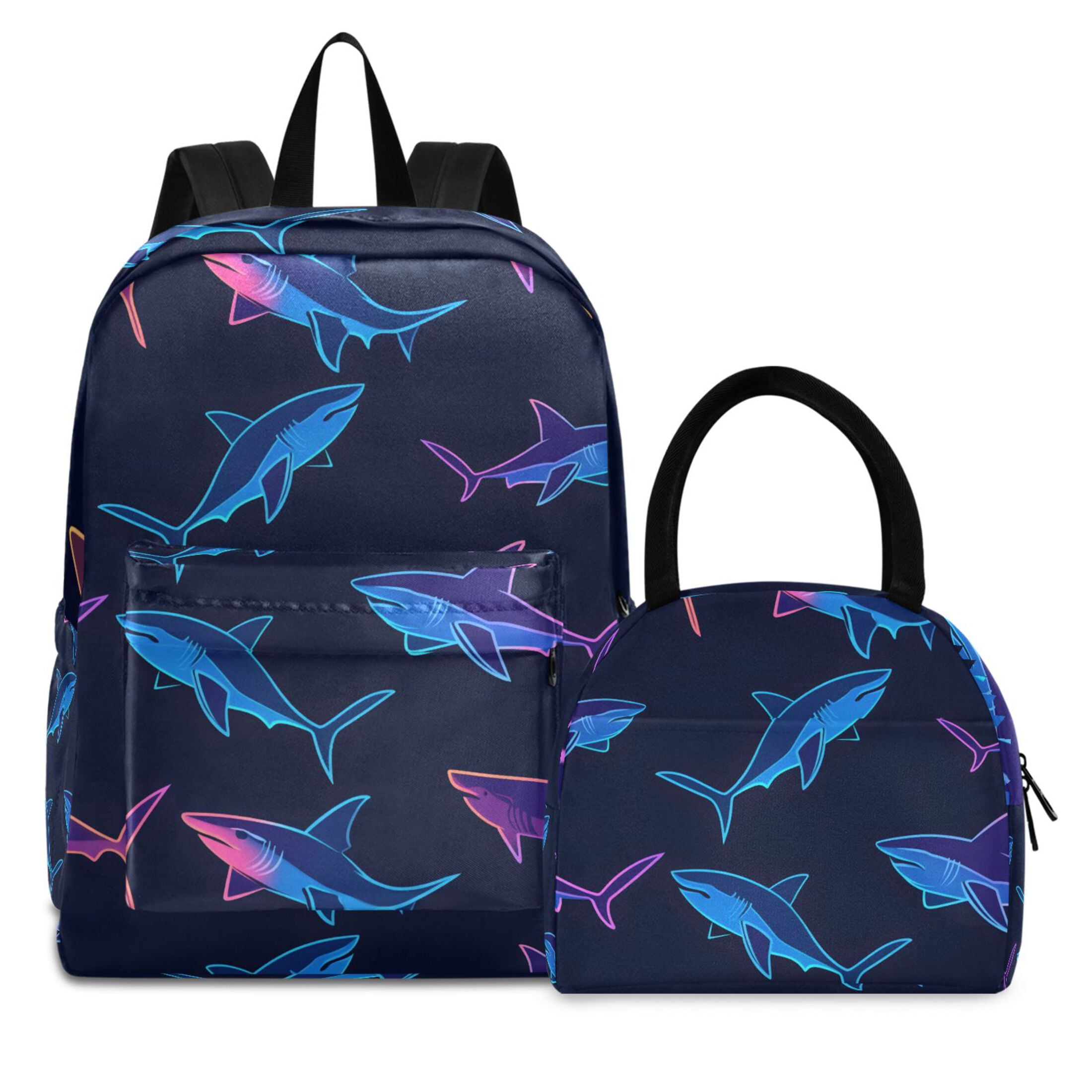 ALAZA Backpack Set Neon Sharks Swimming Elementary School Bags Student ...