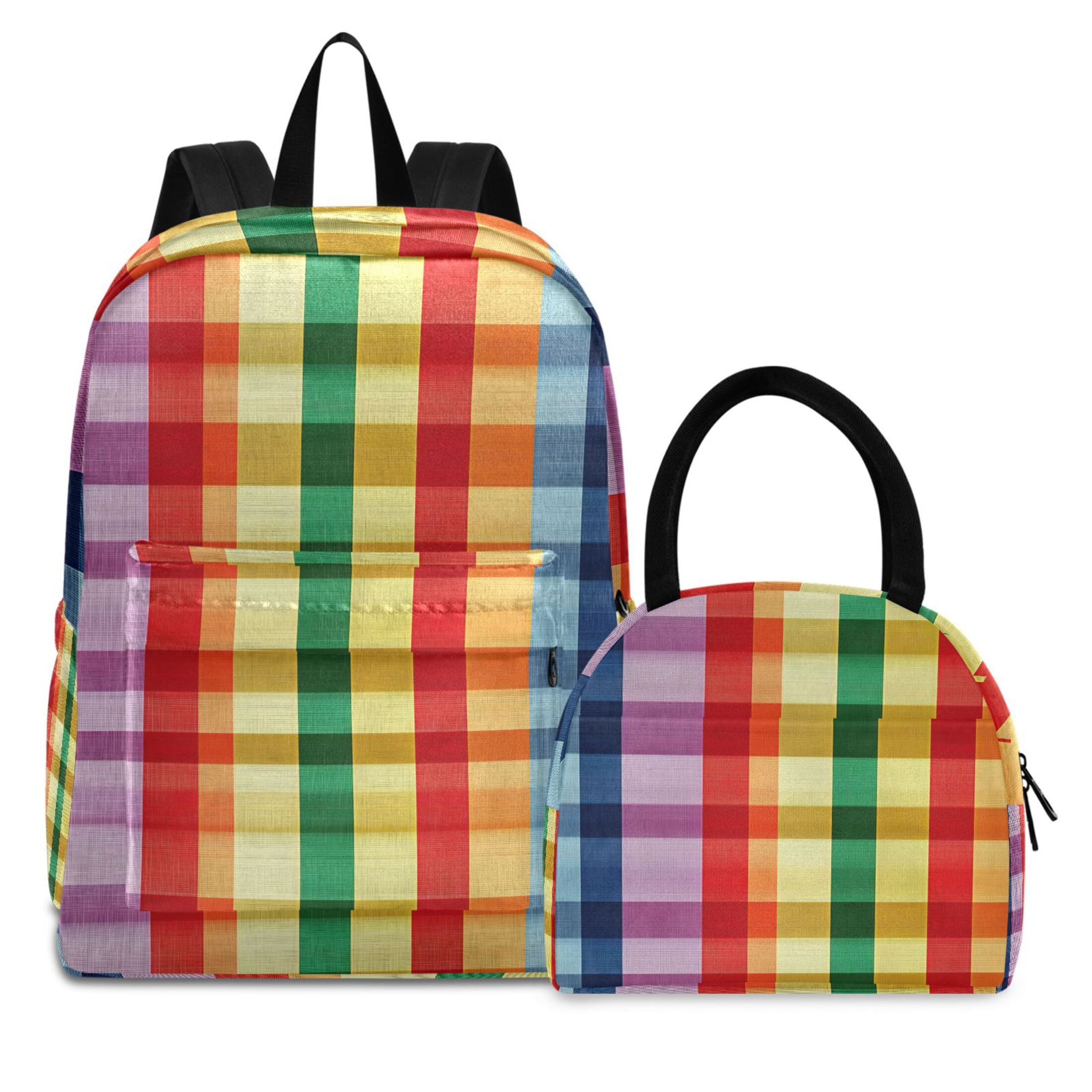 ALAZA Backpack Set Rainbow Stripe Checkered Elementary School Bags ...