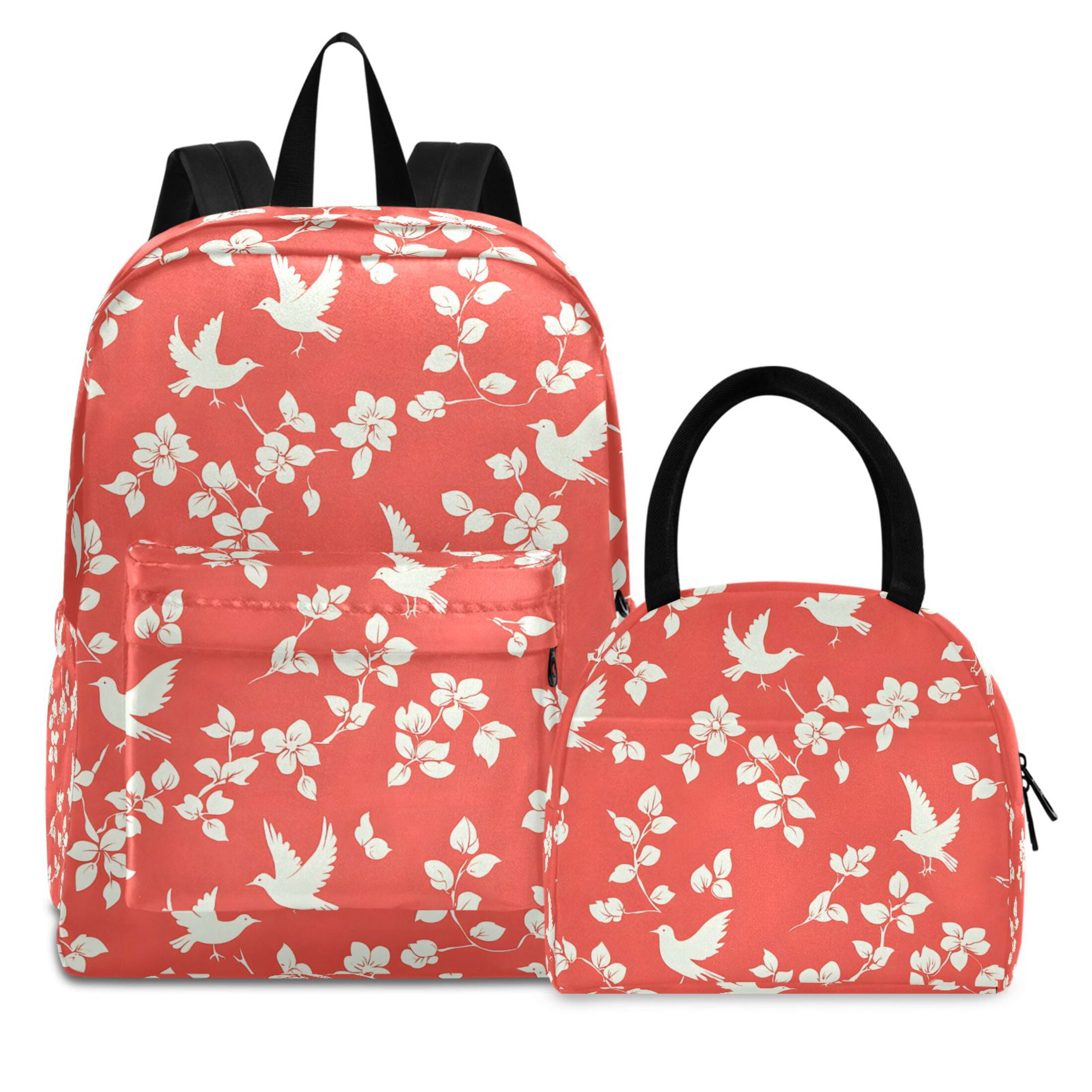 ALAZA Backpack Set Red Floral Bird Elementary School Bags Student ...