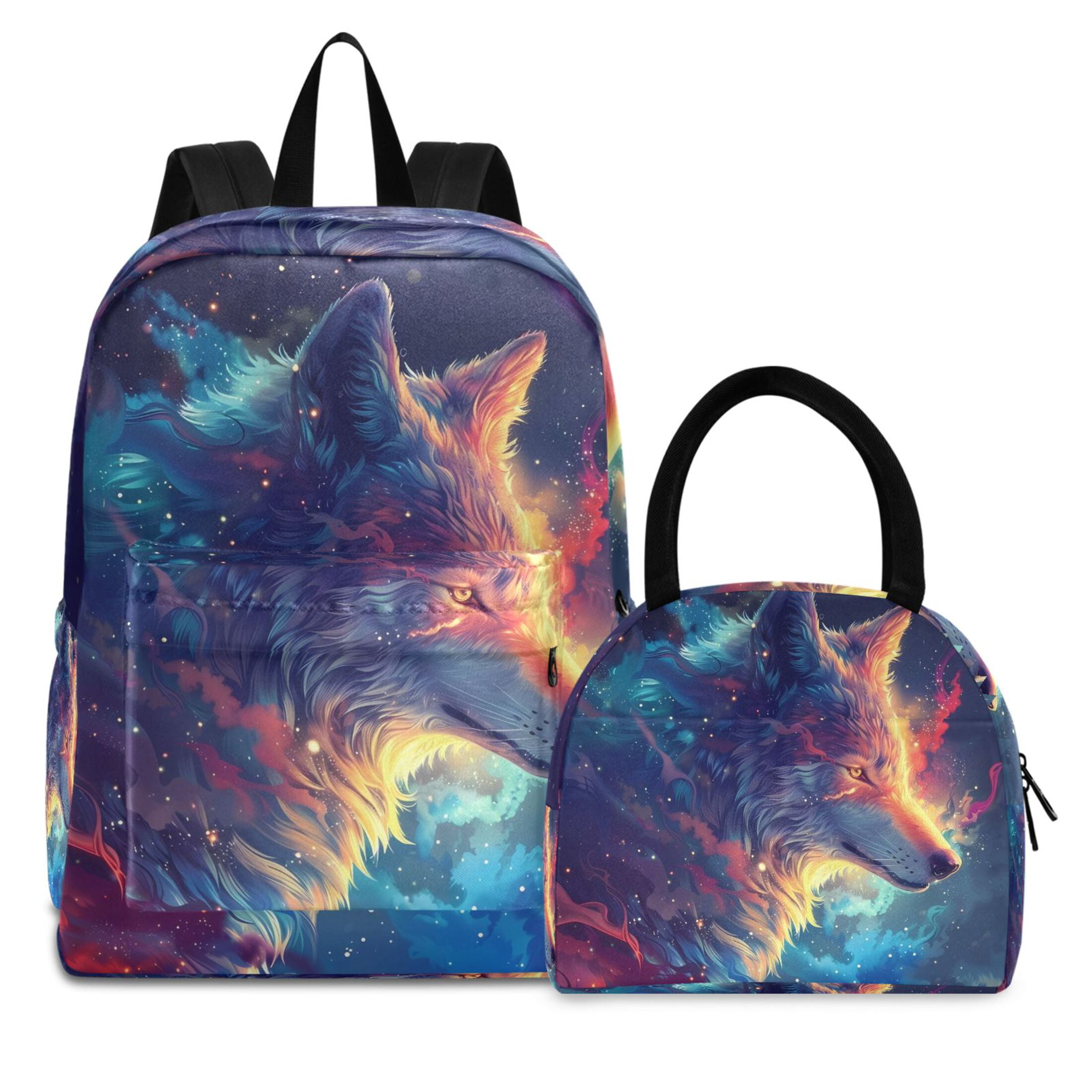 ALAZA Backpack Set Wolf with Galaxy Elementary School Bags Student ...