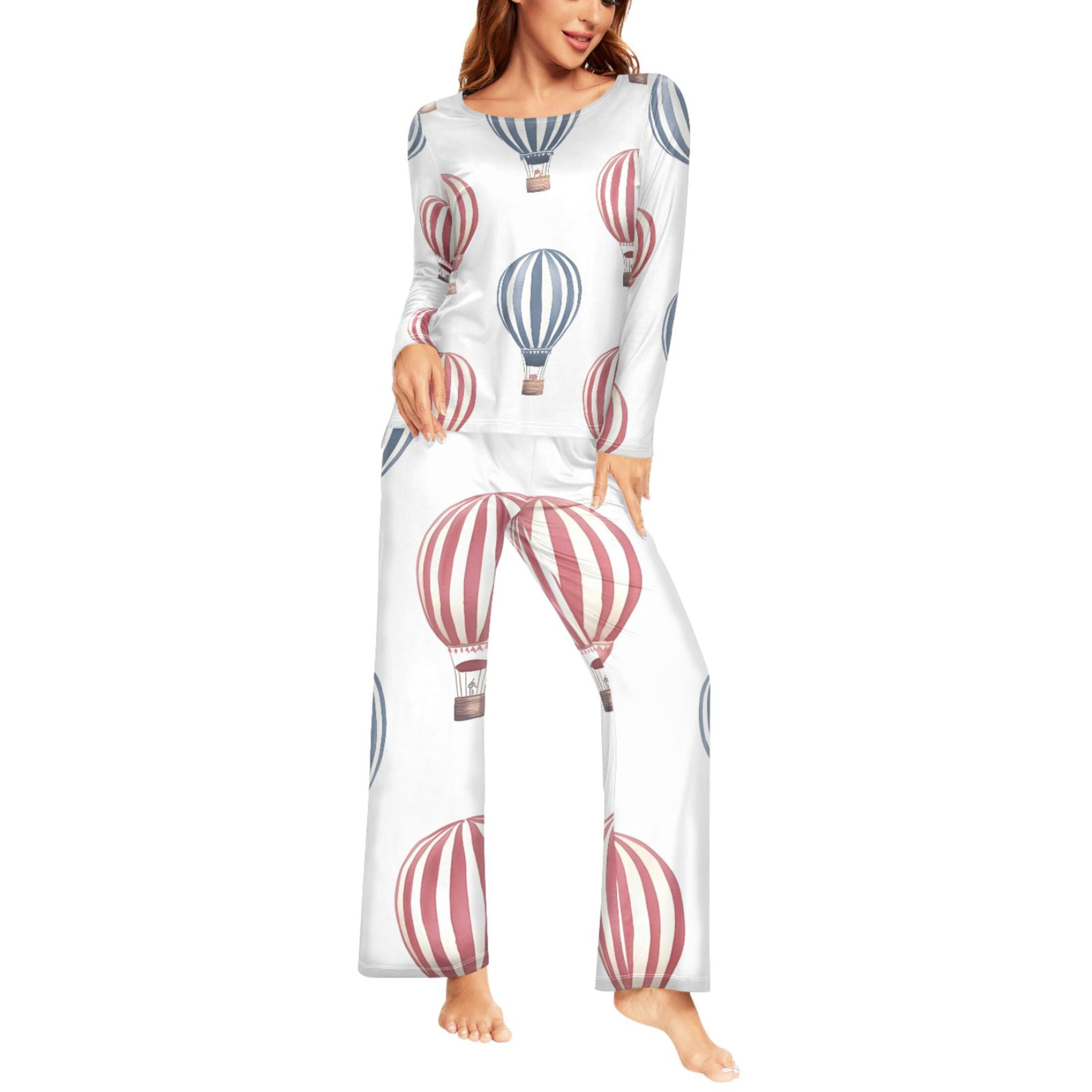 ALAZA Balloons Women's 2 Piece Long Sleeve Sleepwear Soft Ladies Lounge ...