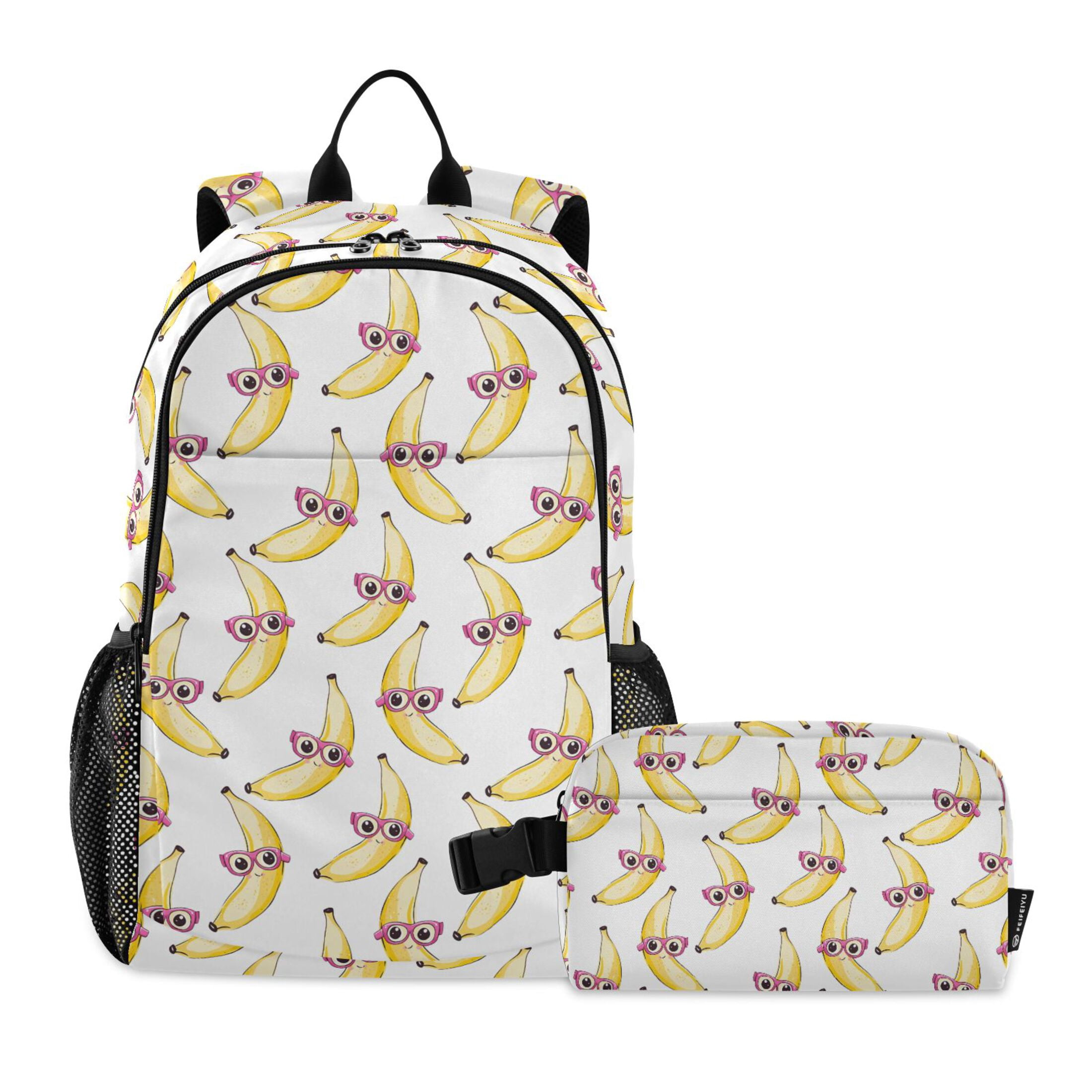 ALAZA Bananas with Glasses School Backpack Lunch Box Set Student ...