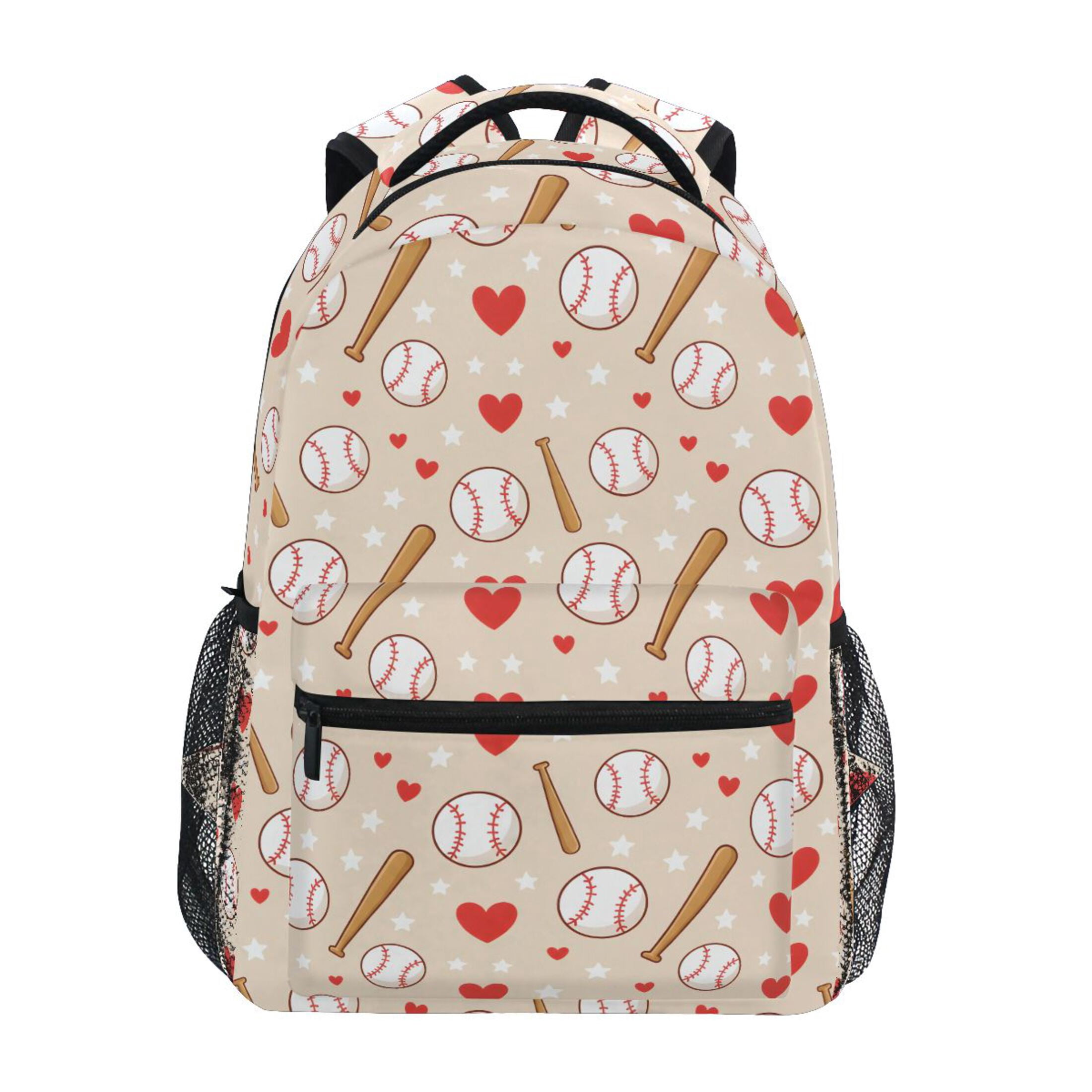 ALAZA Baseball Bat Hearts Pattern School Backpack Elementary Bookbag ...