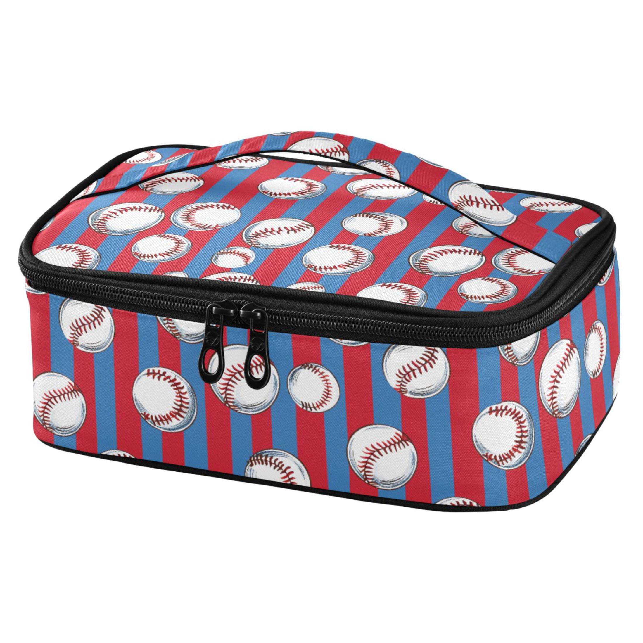 ALAZA Baseball on Stripes Lunch Box Insulated Reusable Cooler Tote Bag ...