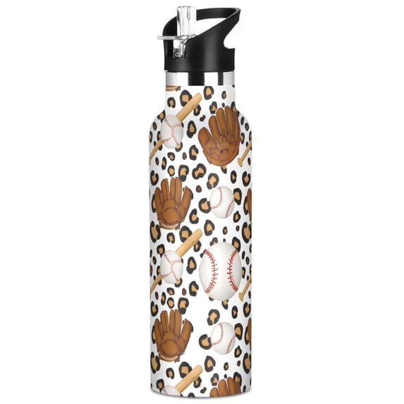 ALAZA Baseballs Leopard Pattern Stainless Steel Water Bottle Vacuum ...