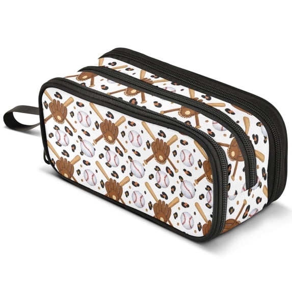 ALAZA Baseballs Leopards Pencil Case Bag Large 3 Compartment Pen Pouch ...