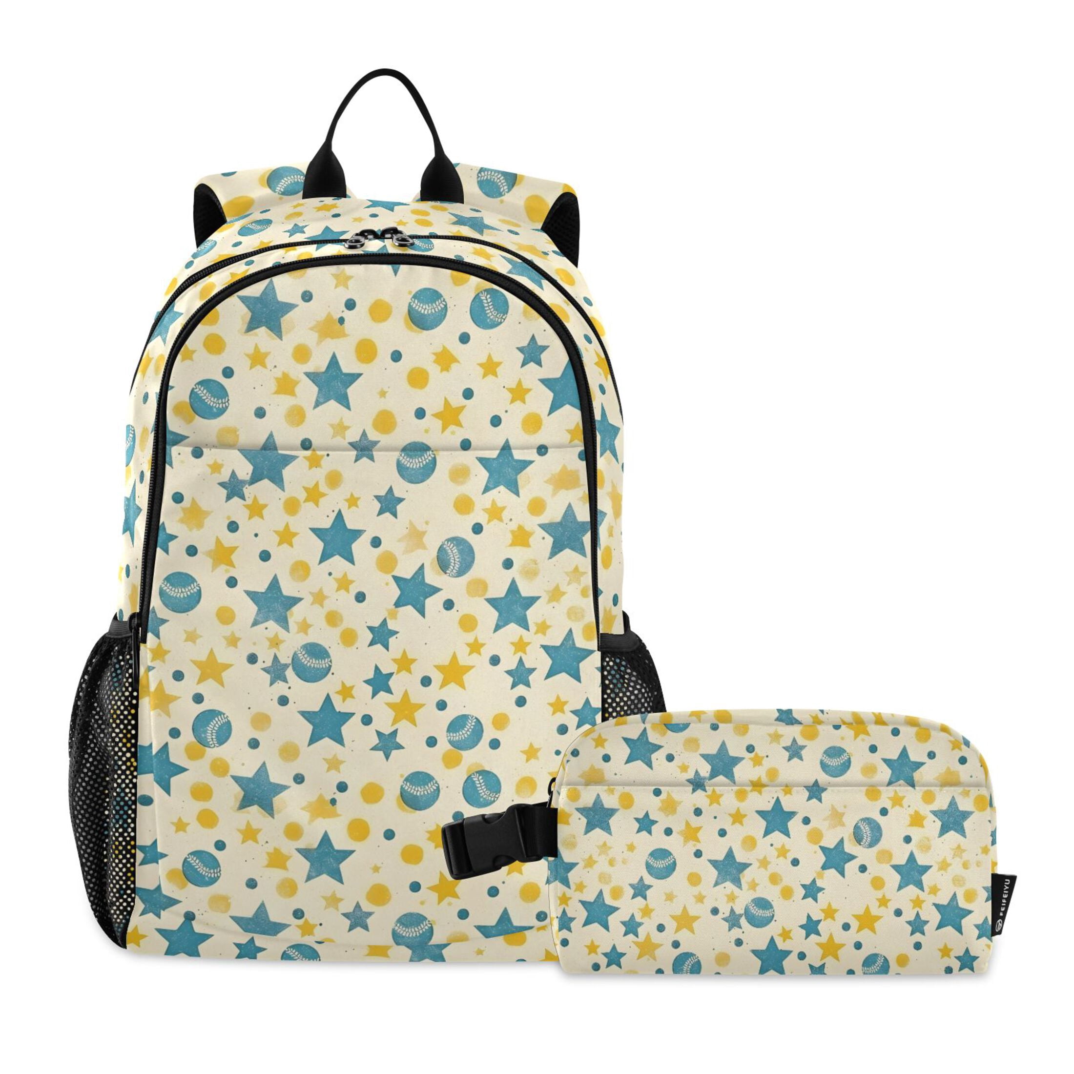 ALAZA Baseballs Stars Dots School Backpack Lunch Box Set Student ...