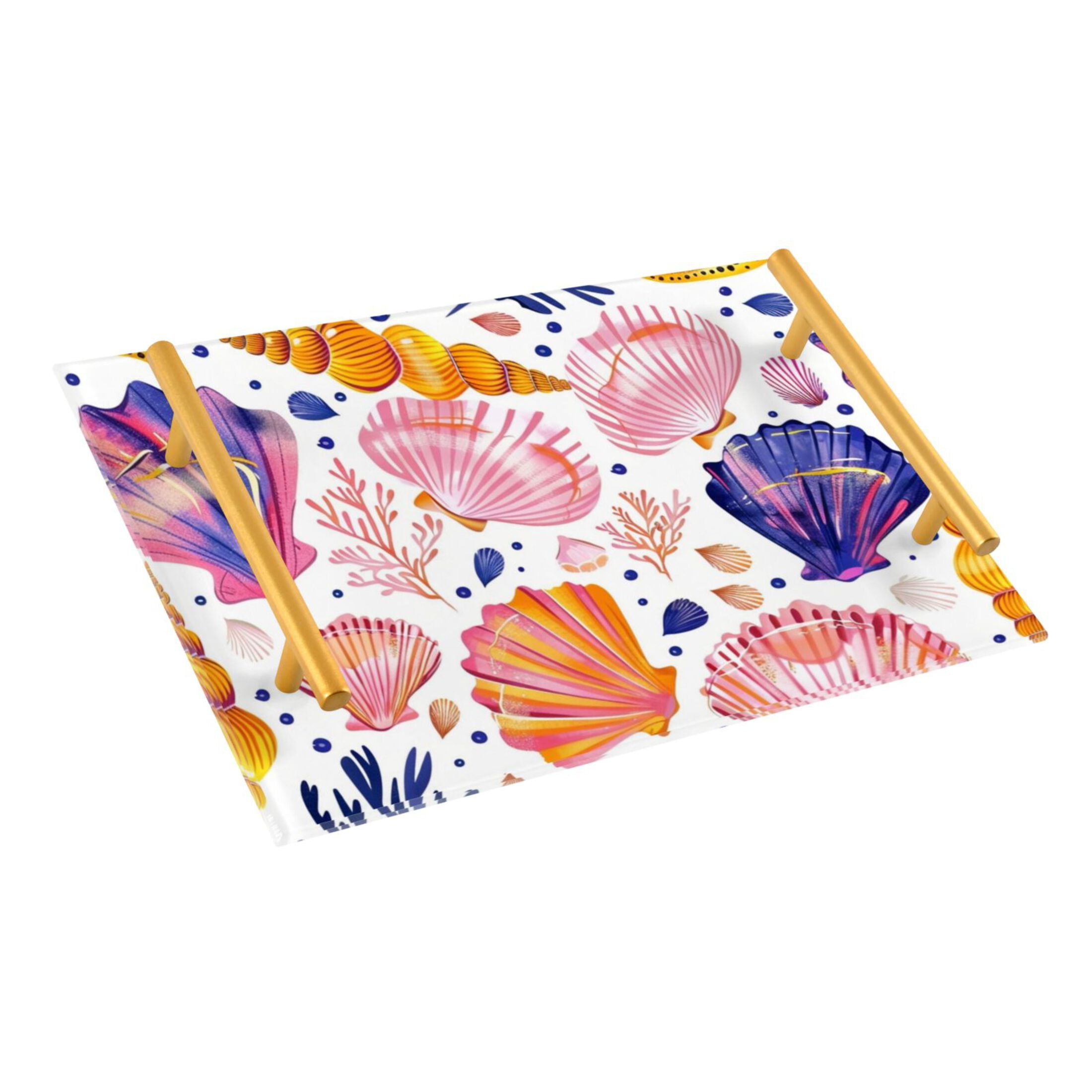 ALAZA Bathroom Tray Conch and Sea Shells Leaves Vanity Countertop Trays ...
