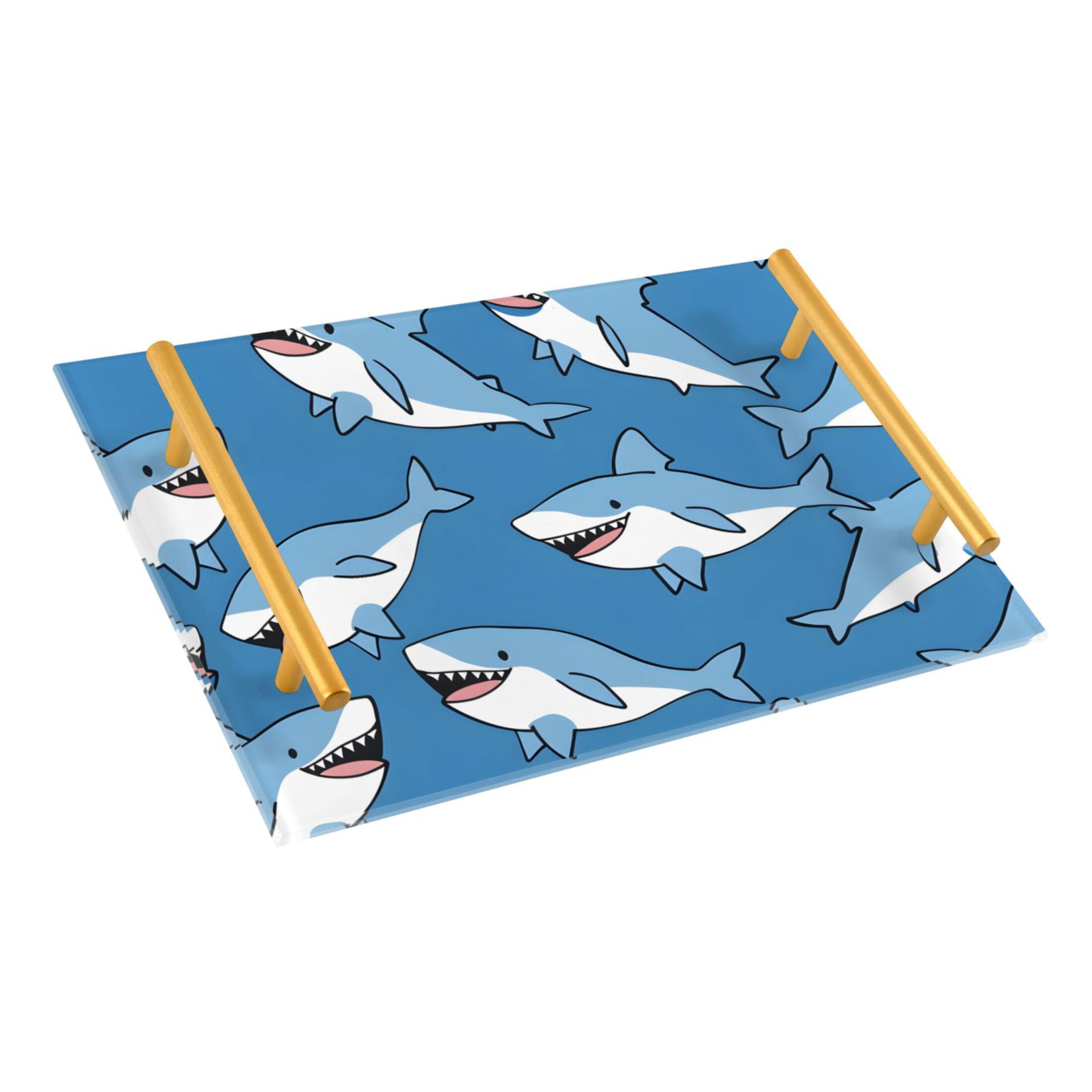 ALAZA Bathroom Tray Cute Sharks Cartoon Vanity Countertop Trays Acrylic ...