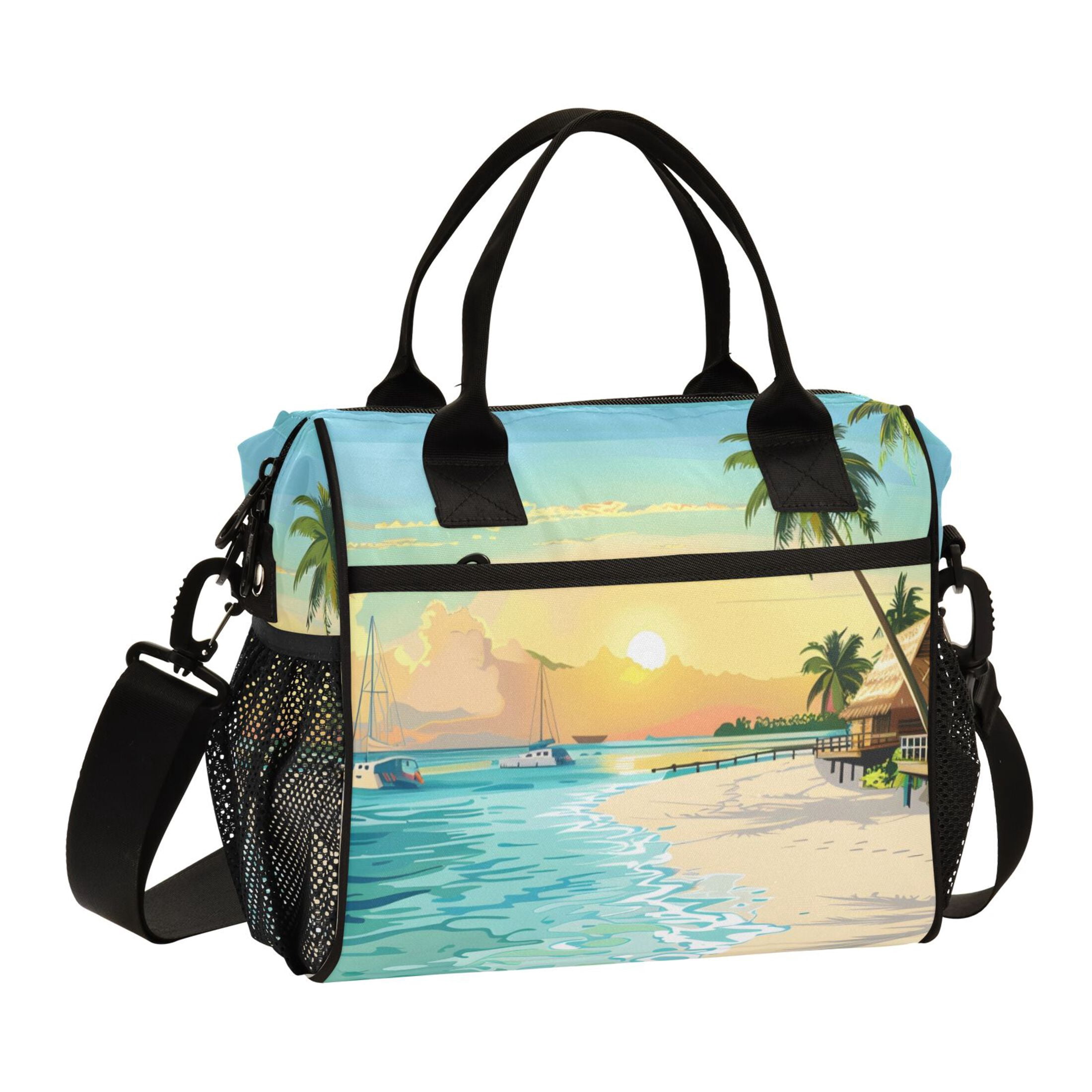 ALAZA Beach with Palm Trees Insulated Lunch Bag Reusable Tote Box ...