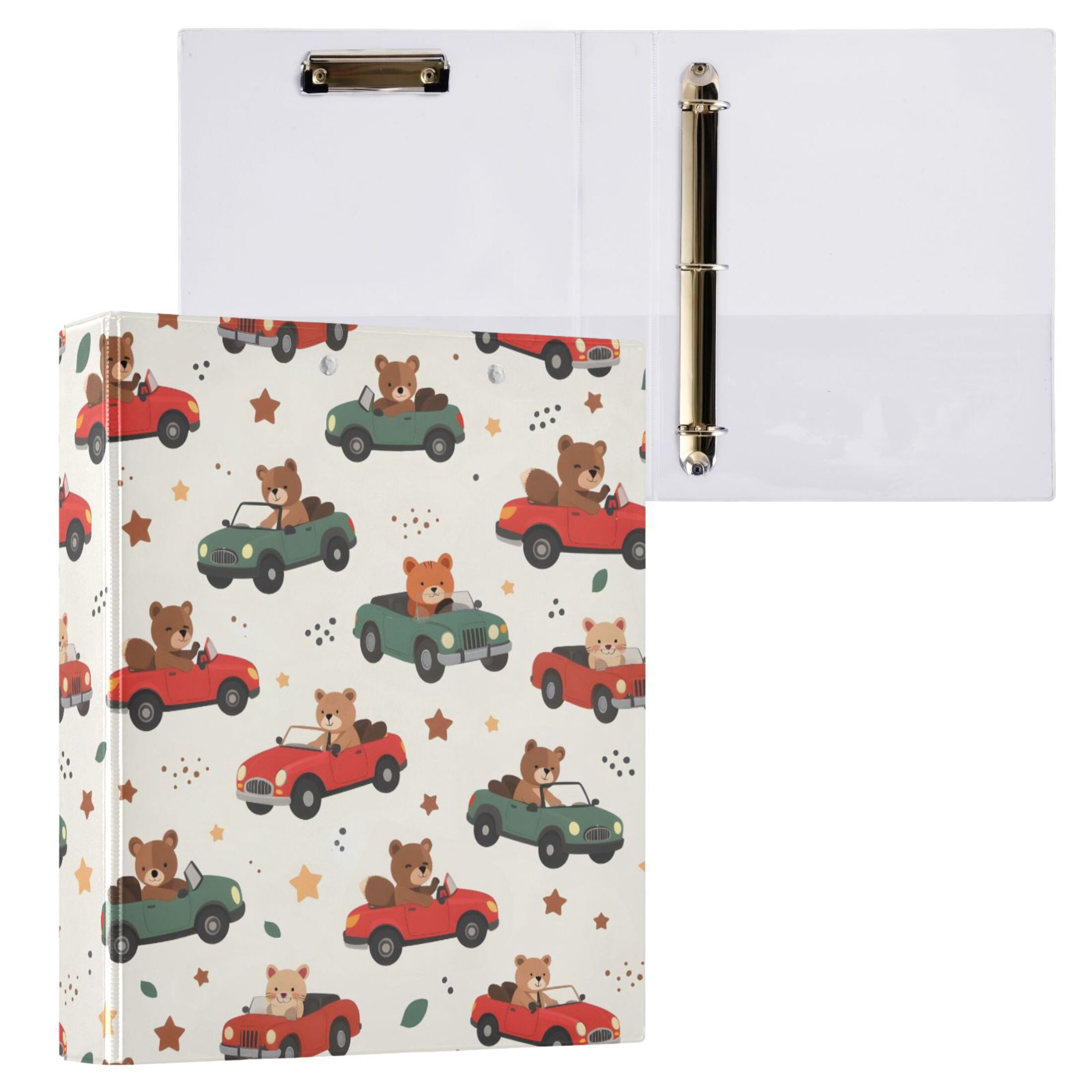 ALAZA Bear Driving Car Hardcover 3 Ring Binder 1.5" D-Rings with ...