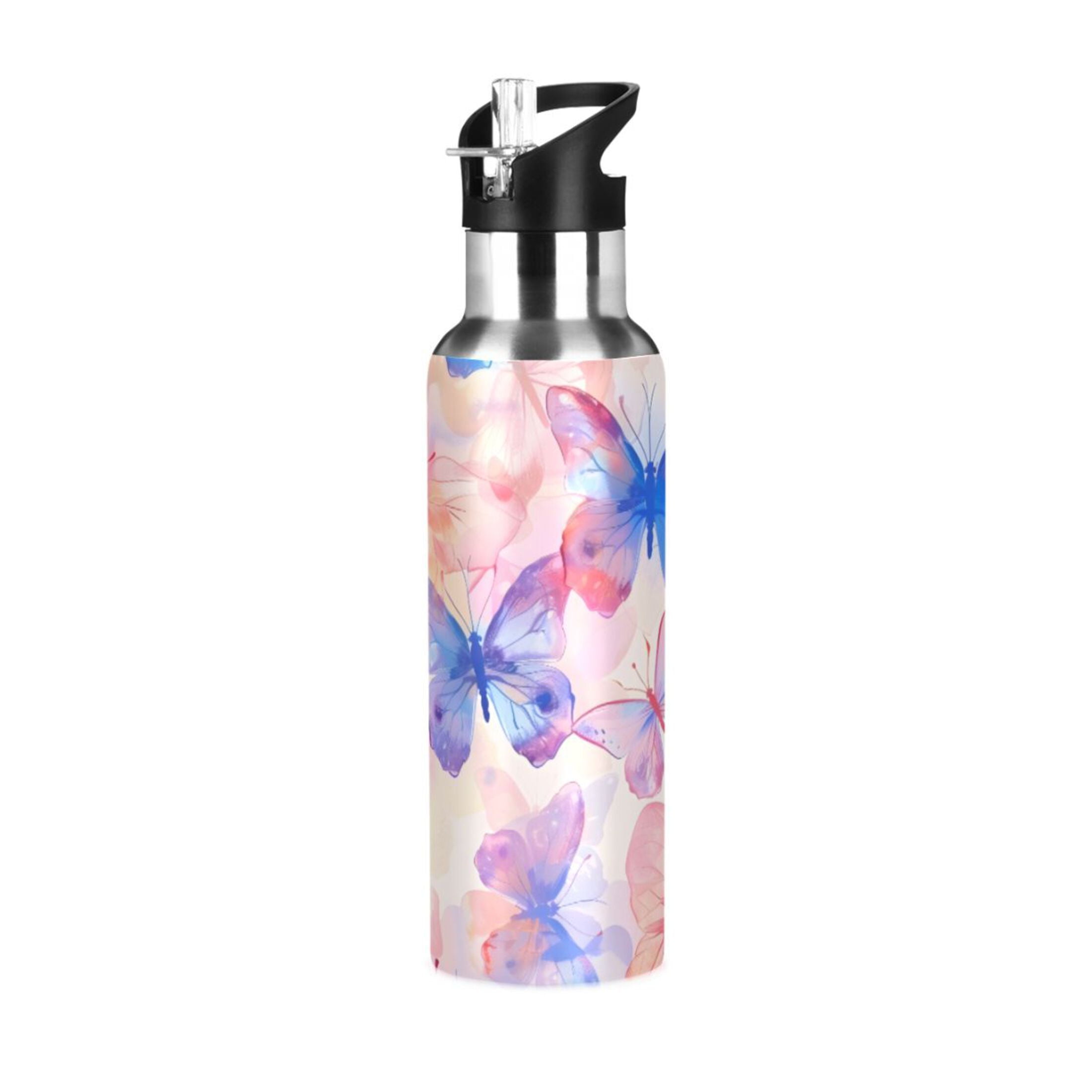 ALAZA Beautiful Butterfly Flying Water Bottle Insulated Flask Stainless ...