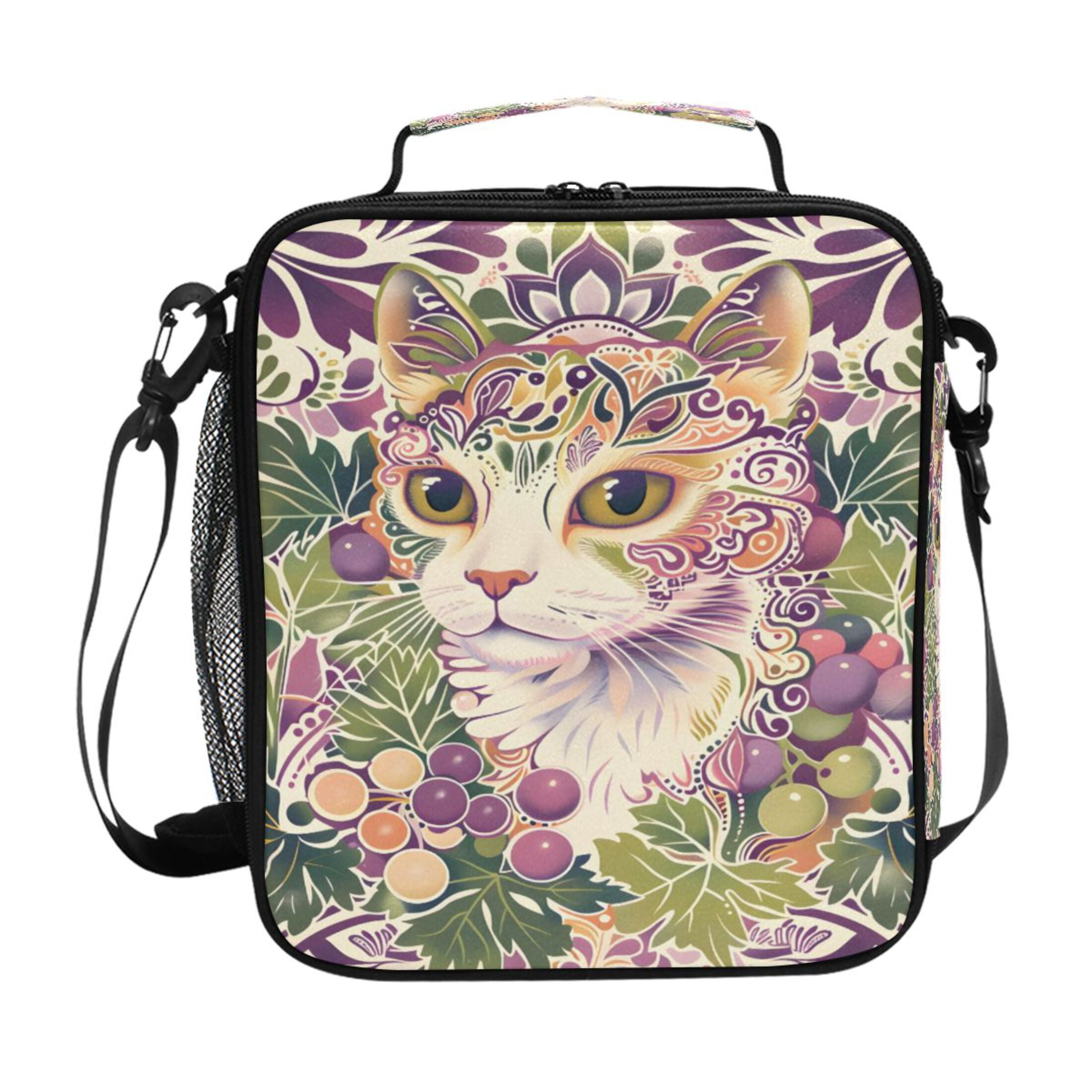 ALAZA Beautiful Flower Cat Lunch Box Insulated Lunch Bag Reusable ...