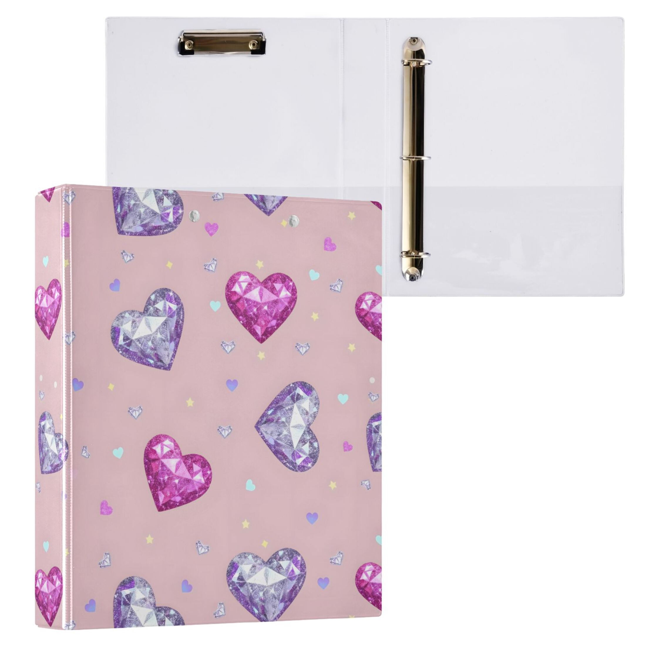 ALAZA Beautiful Glitter Hearts Hardcover 3 Ring Binder 1.5" D-Rings ...