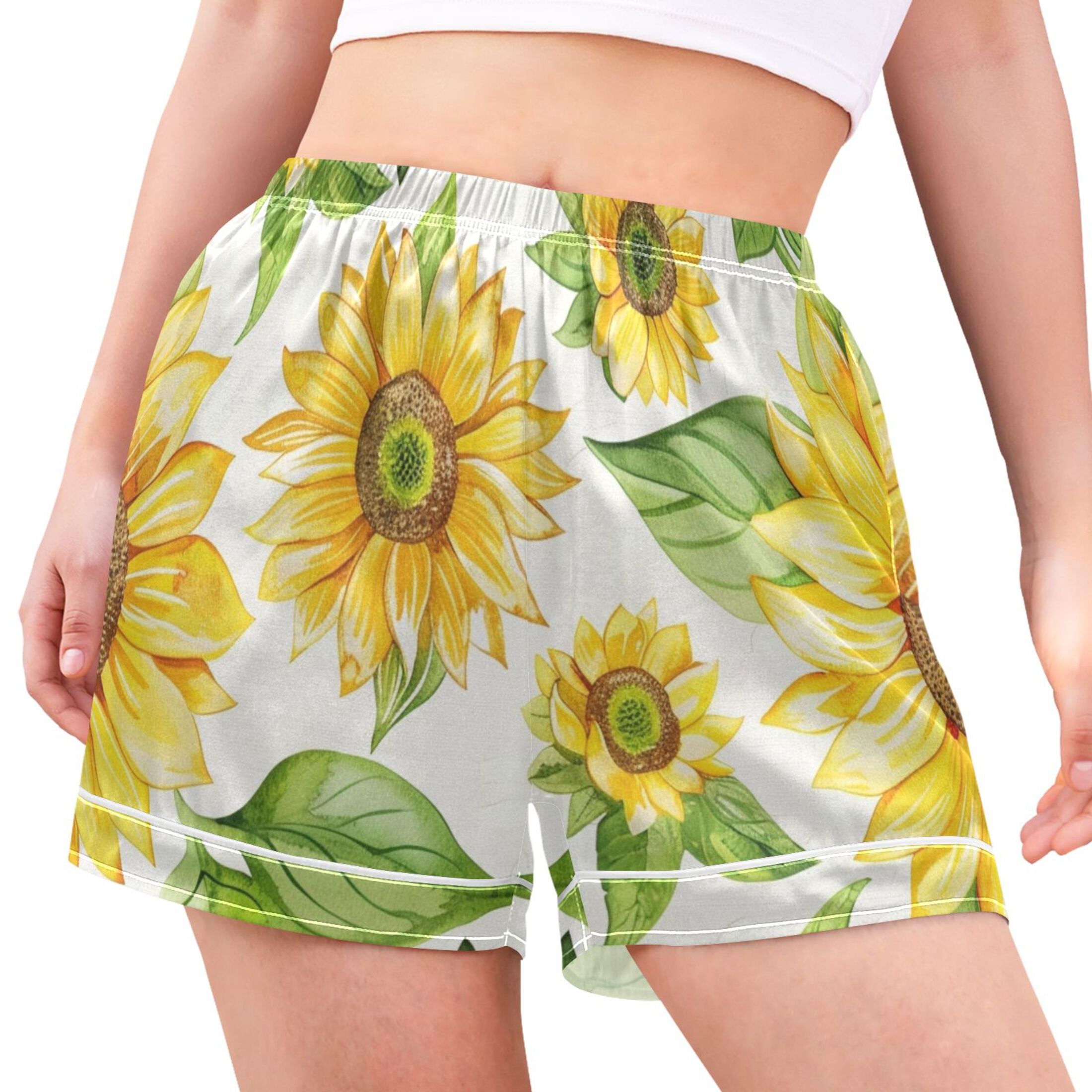 ALAZA Beautiful Sunflower Women's Pajama Lounge Shorts Bottoms Sleep ...