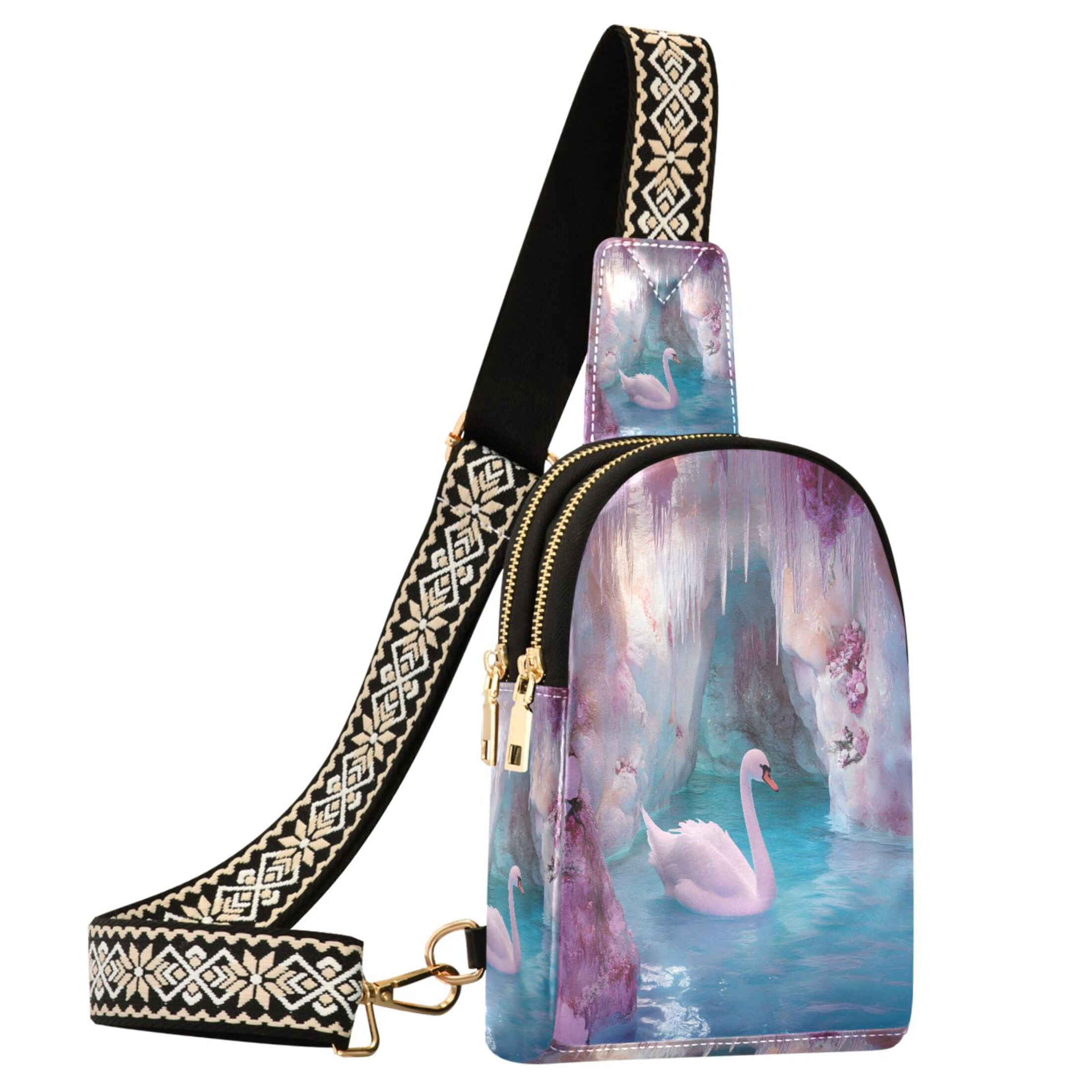 ALAZA Beautiful Swan Sling Bag for Women Men Waterproof Crossbody Chest ...