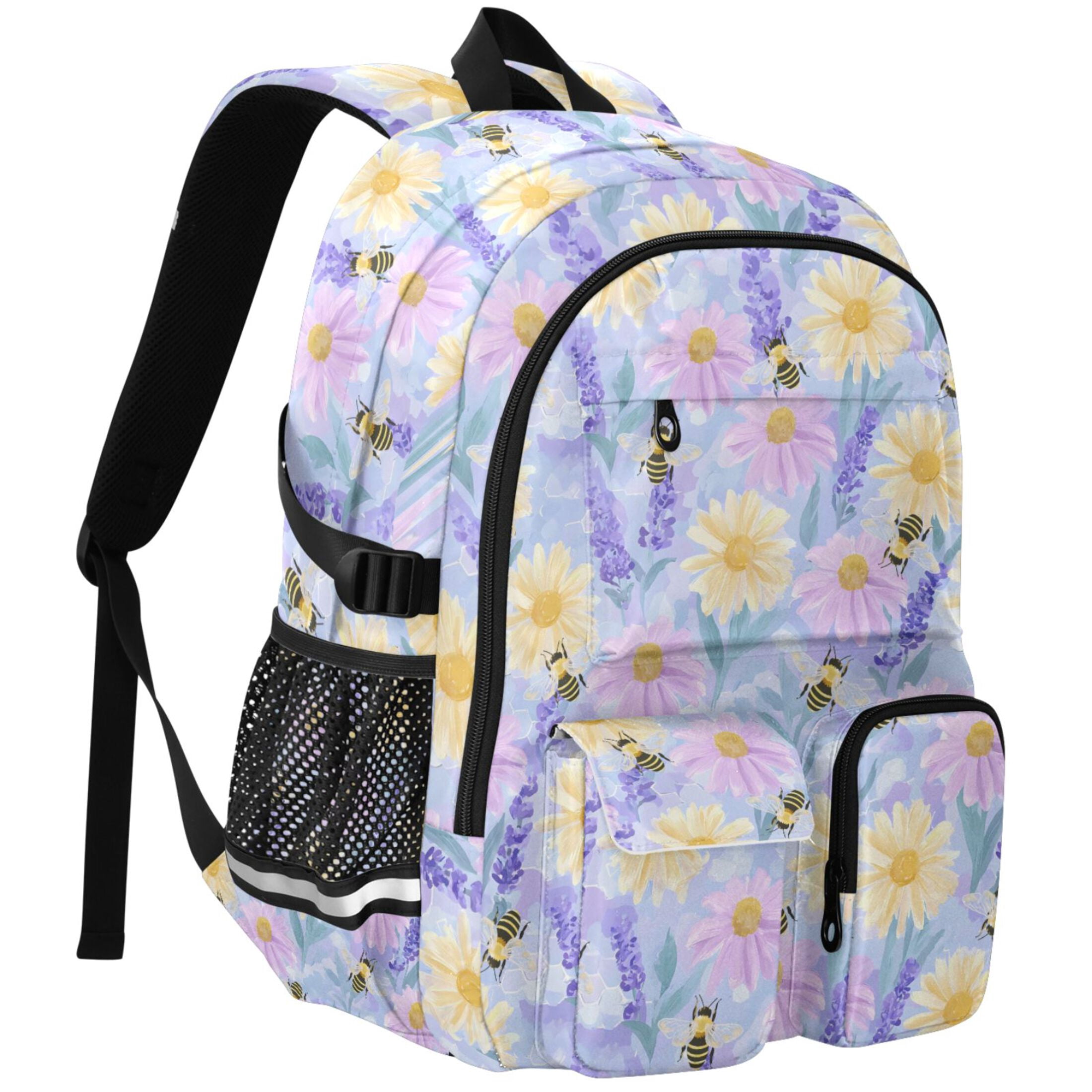 ALAZA Bee Lavender Wildflowers Print Student Backpack School Bookbag ...