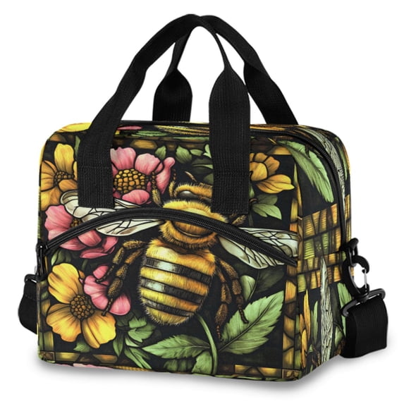 ALAZA Bee Retro Flower Insulated Lunch Box Large Reusable Cooler Bag ...