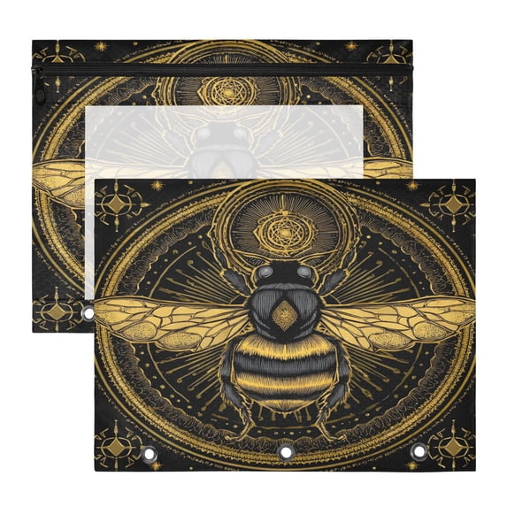 ALAZA Bee with Boho Pattern Pencil Pouch 3 Ring Binder with Clear ...