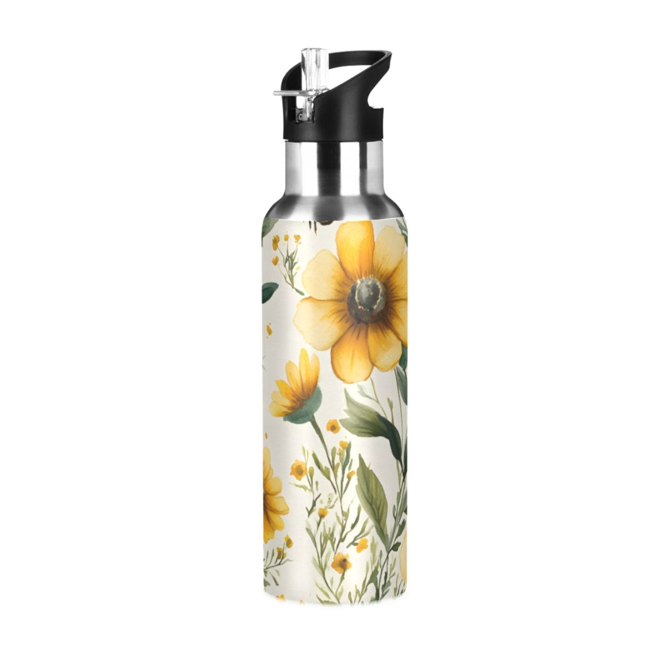 ALAZA Bees and Flower Water Bottle Insulated Flask Stainless Steel ...