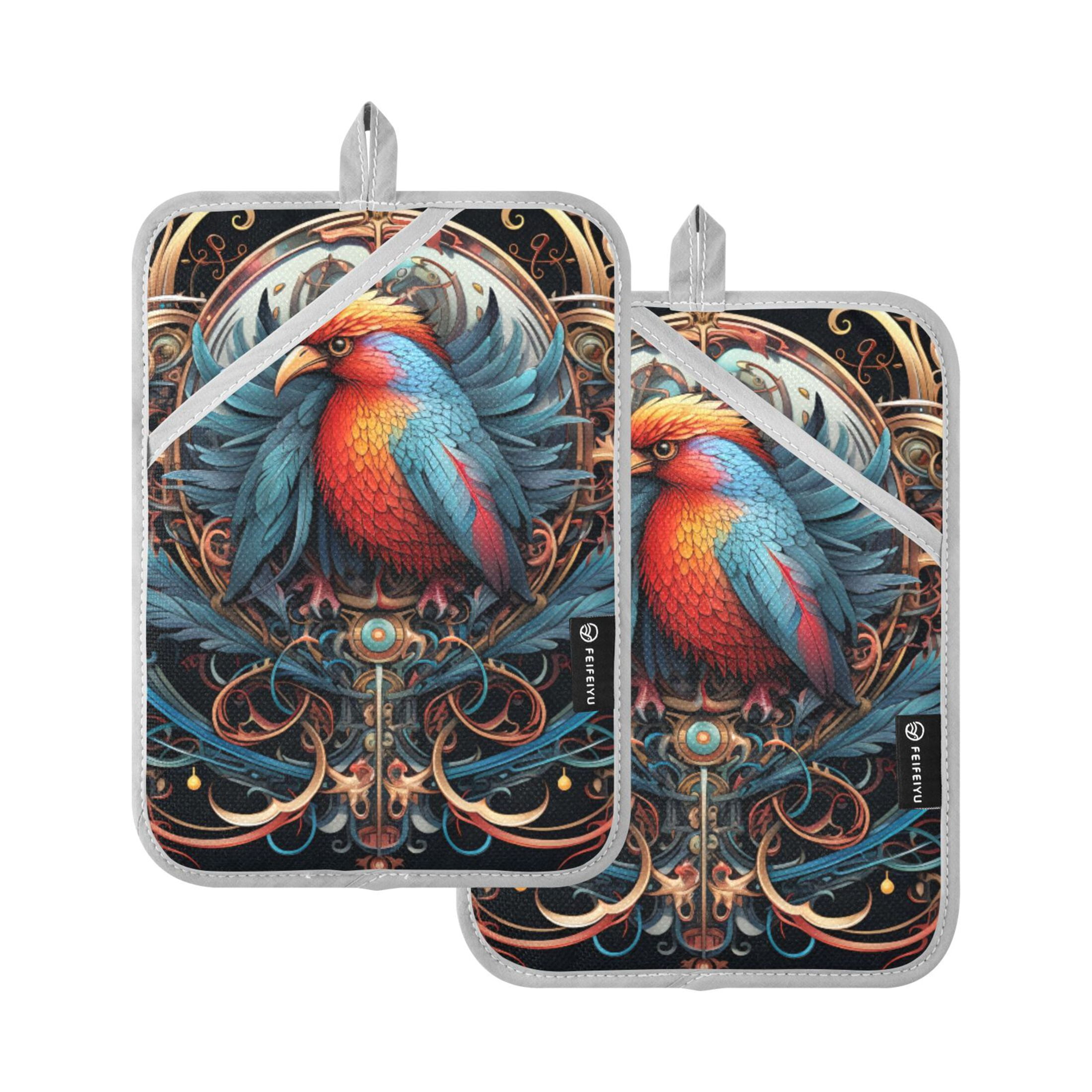 ALAZA Bird Boho Print Pot Holders Set of 2 Heat Resistant Kitchen Oven ...