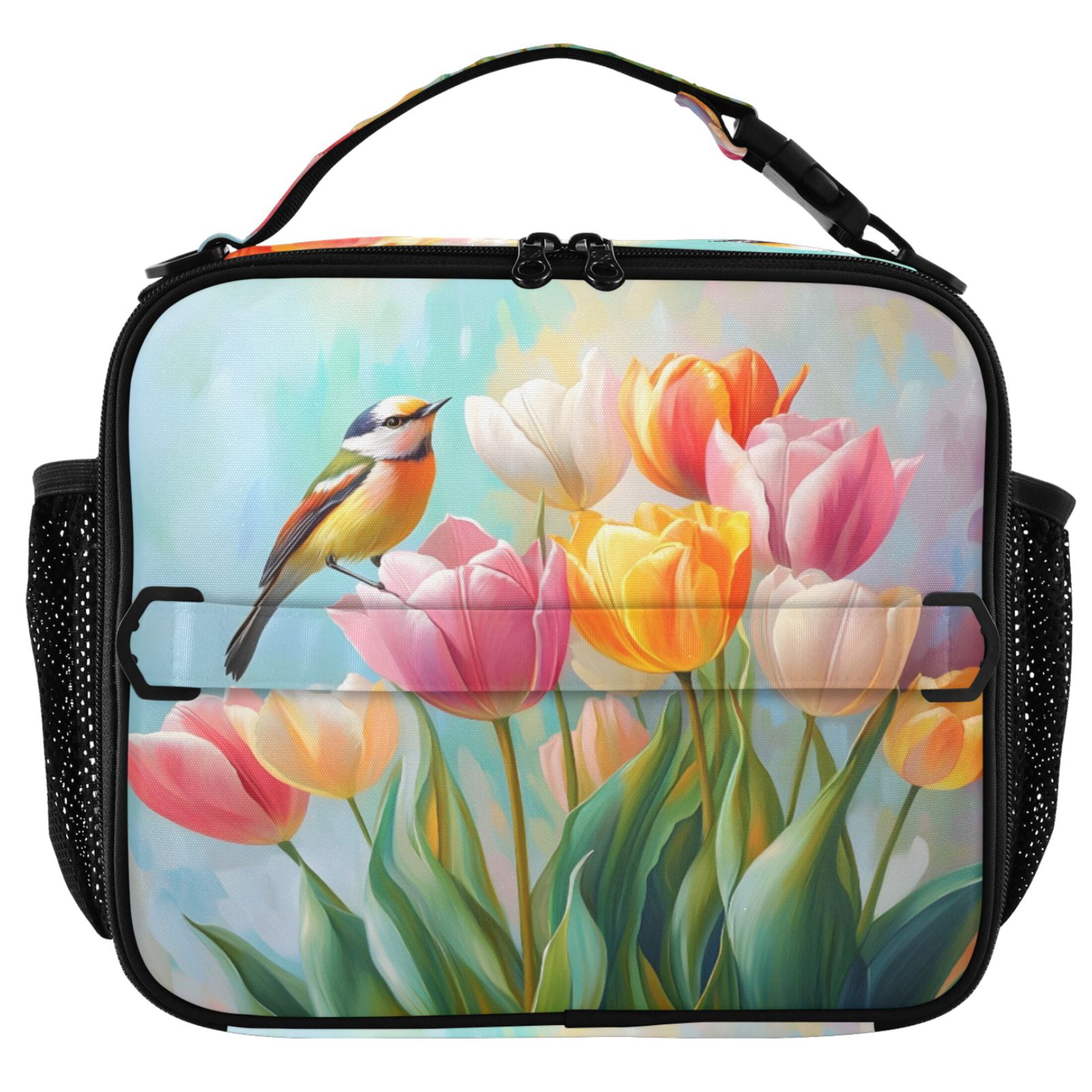 ALAZA Bird Tulip Flowers Insulated Lunch Box Lunch Bag Cooler Tote with ...