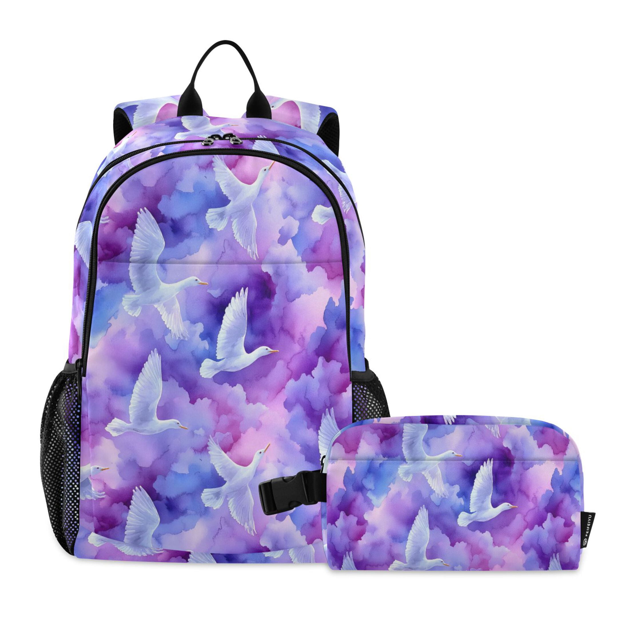 ALAZA Bird on Marble School Backpack Lunch Box Set Student Bookbag ...