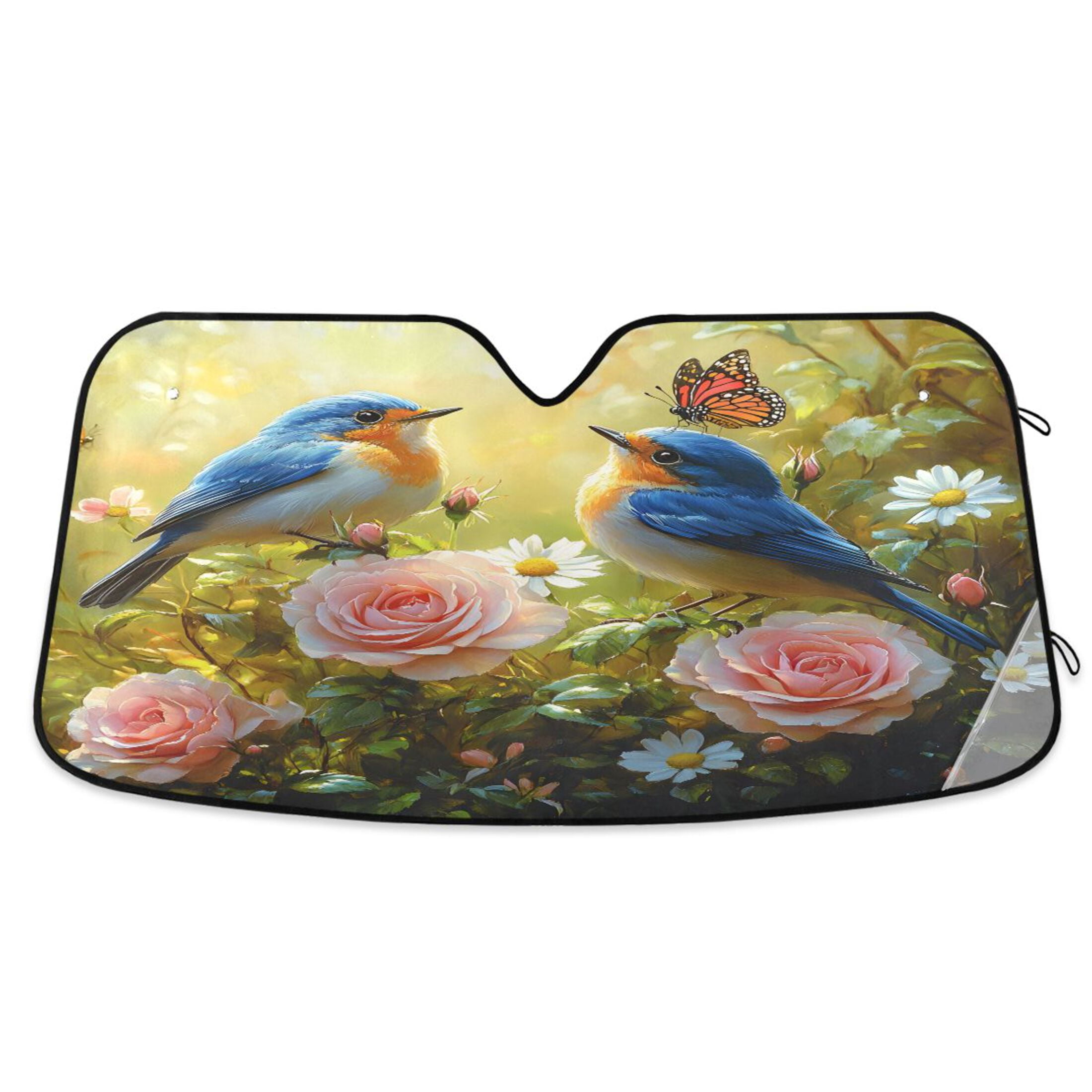 ALAZA Birds Butterfly Rose Flower Windshield Sun Shade Car Foldable Sun ...
