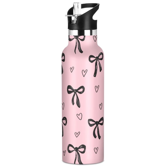 ALAZA Black Bow Heart Pattern Stainless Steel Water Bottle Vacuum ...