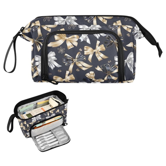 ALAZA Black Gold Bows Pencil Pouch Big Capacity Pencil Case Zipper ...