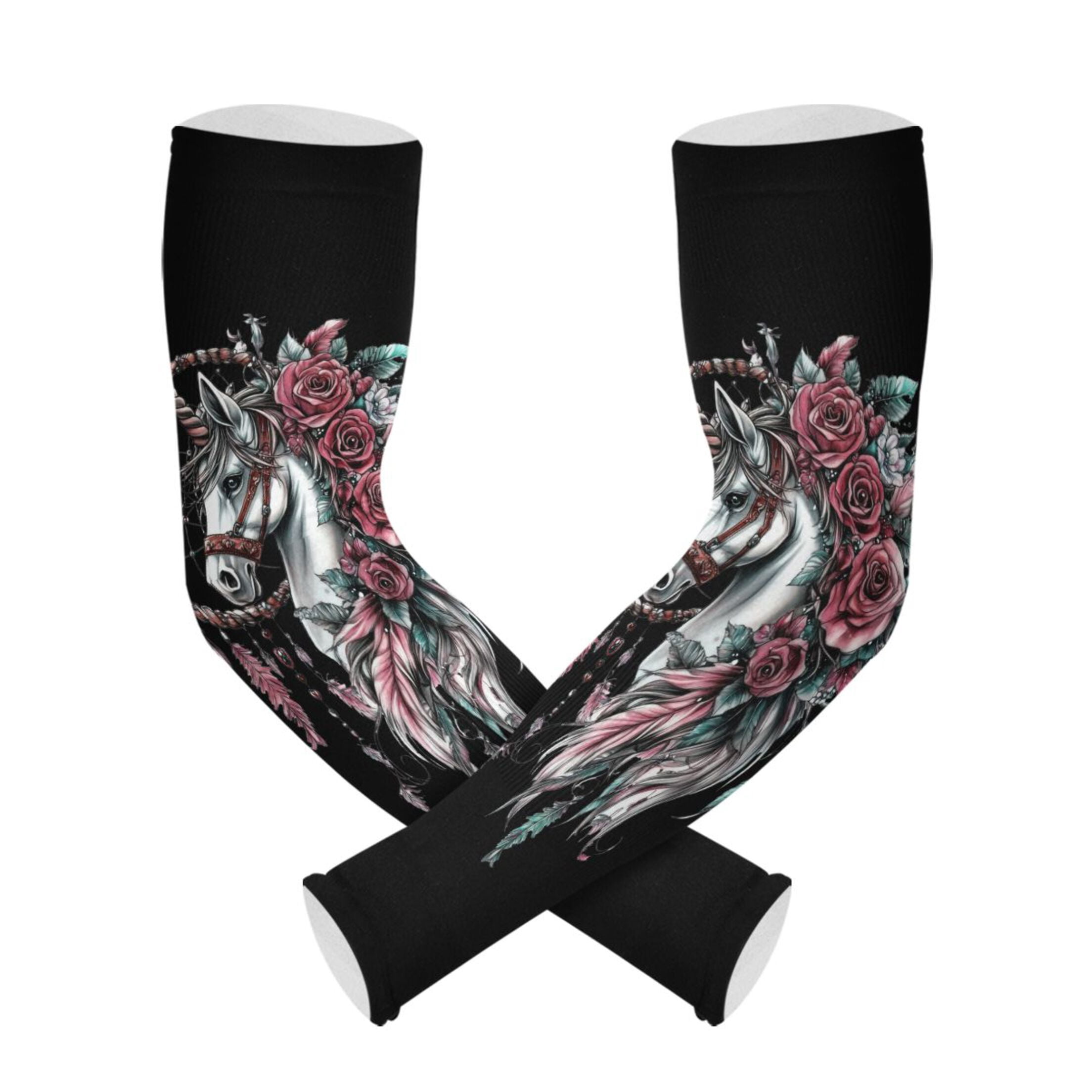 ALAZA Black Unicorn Rose Flower UV Sun Protection Arm Sleeves UPF 50 ...